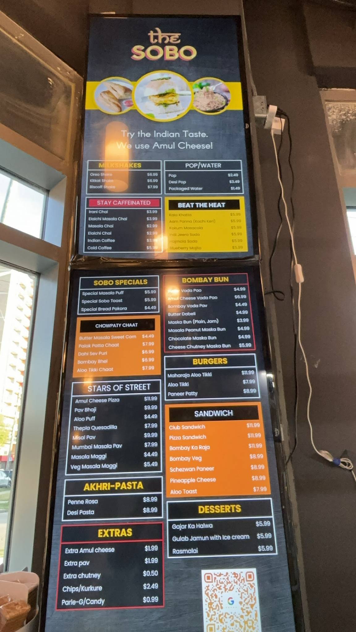 Menu at The Sobo - Indian Street Food restaurant, Waterloo