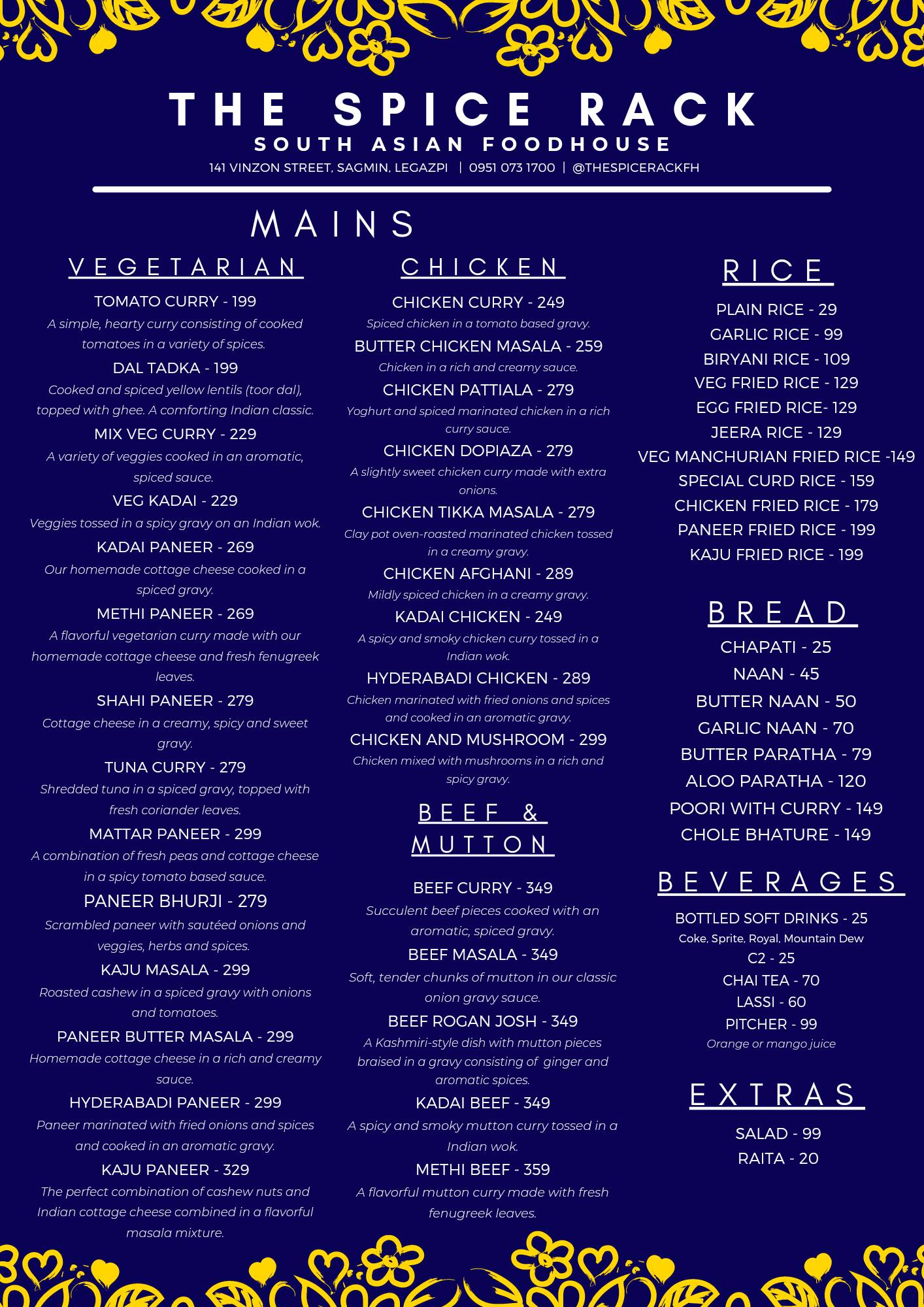 Menu at The Spice Rack Food House restaurant, Legazpi City