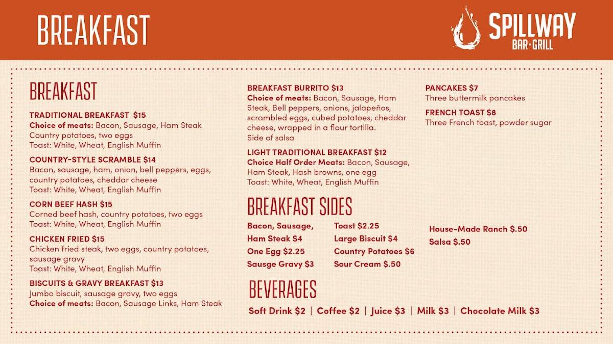 Menu at The Spillway Bar & Grill, Coulee Dam