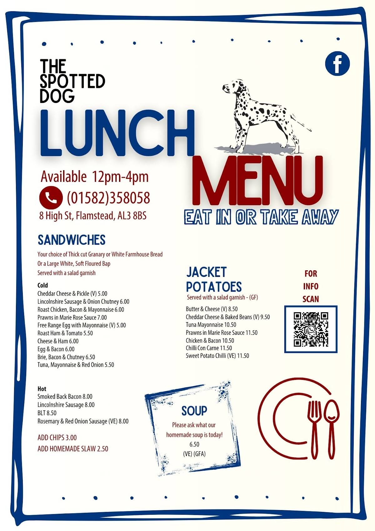 Menu at The Spotted Dog pub & bar, Markyate