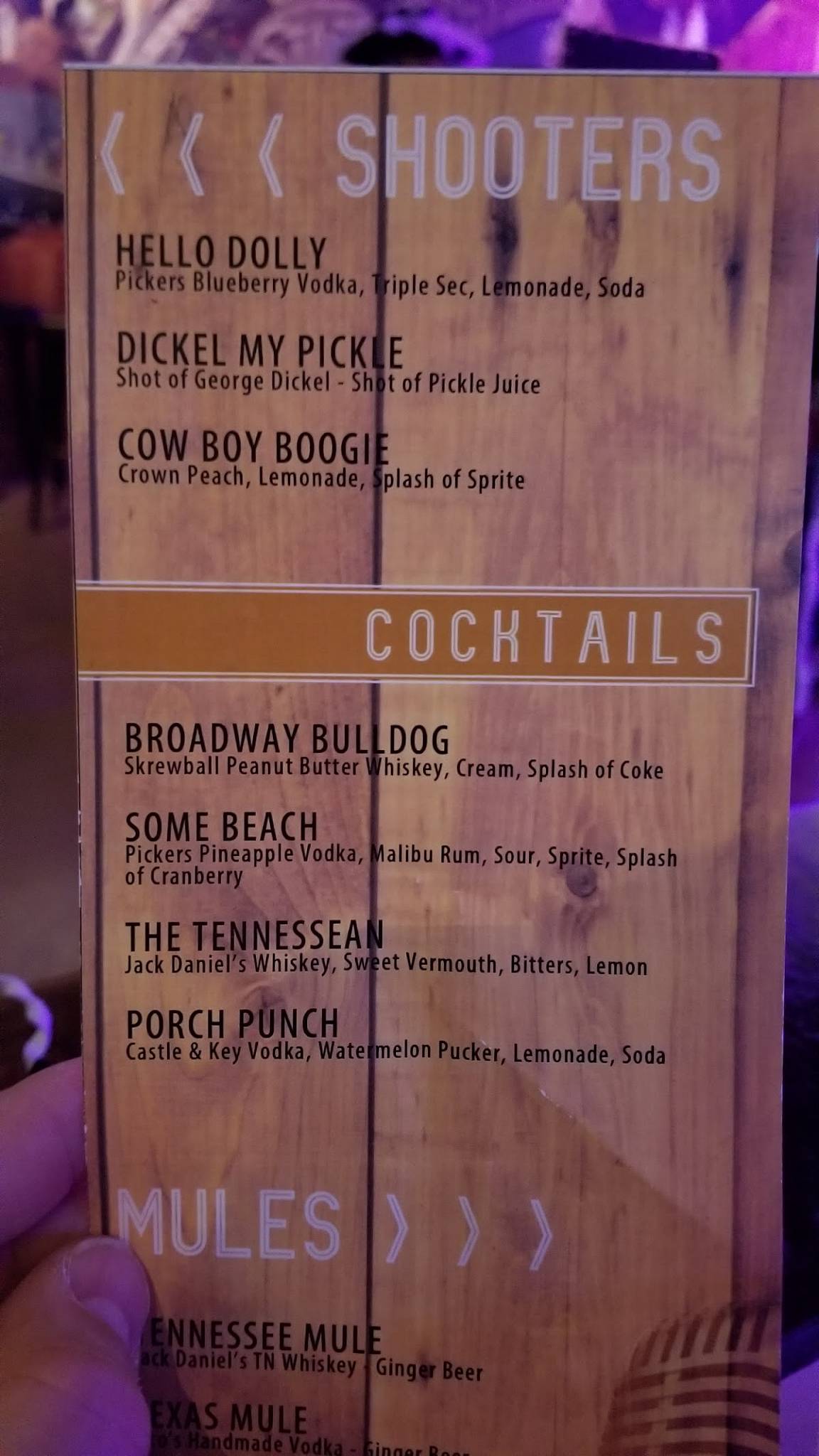 Menu at The Stage on Broadway pub & bar, Nashville
