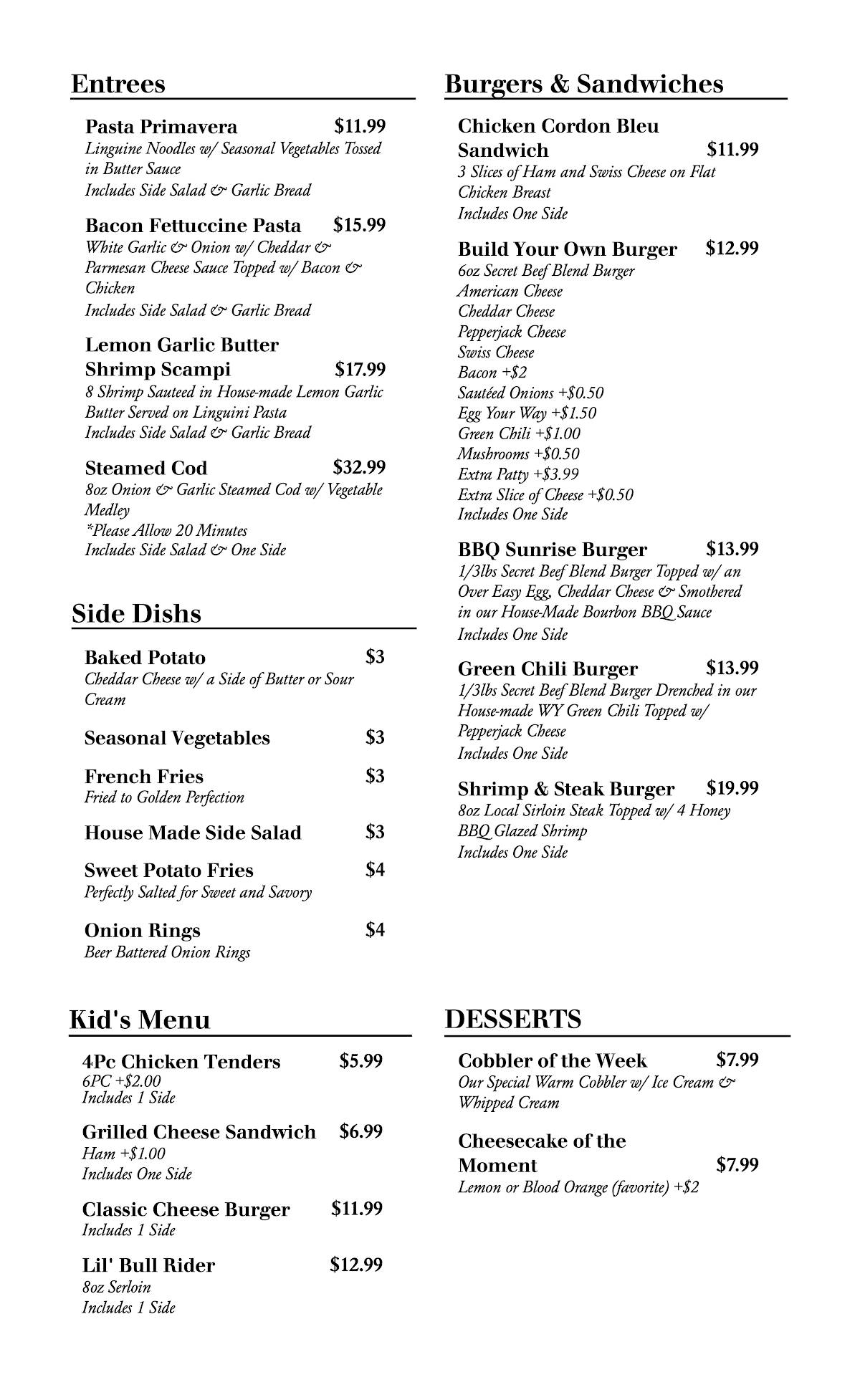 Menu at The Starting Gate Sports Bar, Riverton