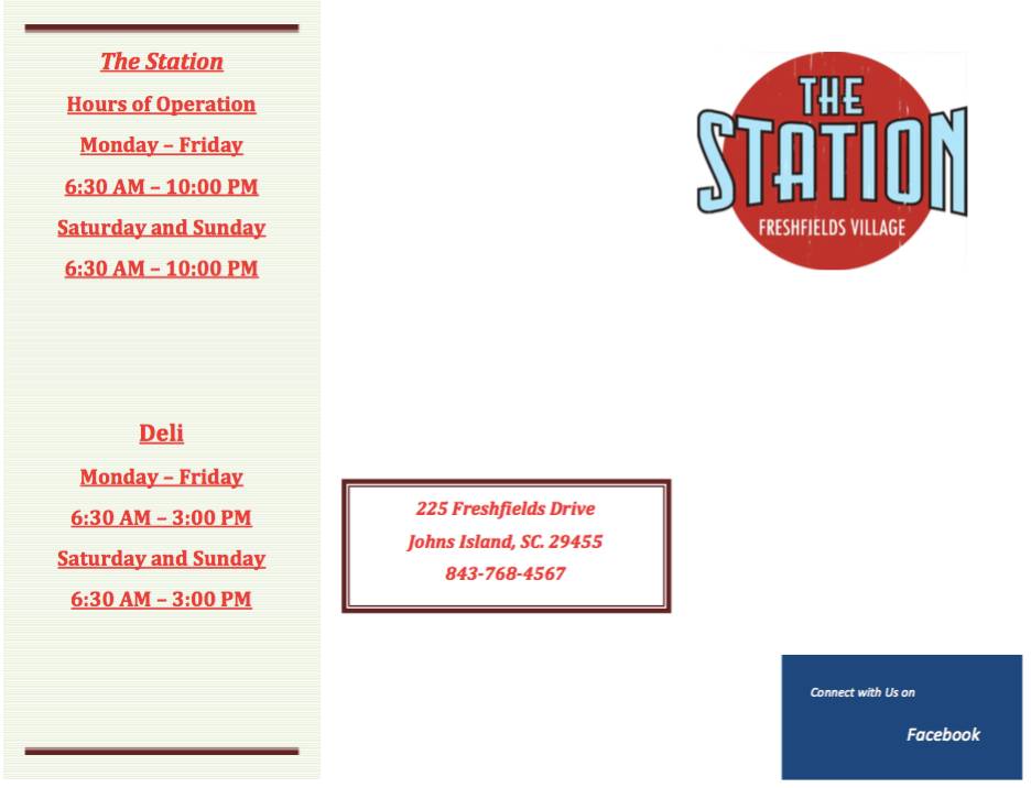 Menu at The Station Deli restaurant, Johns Island