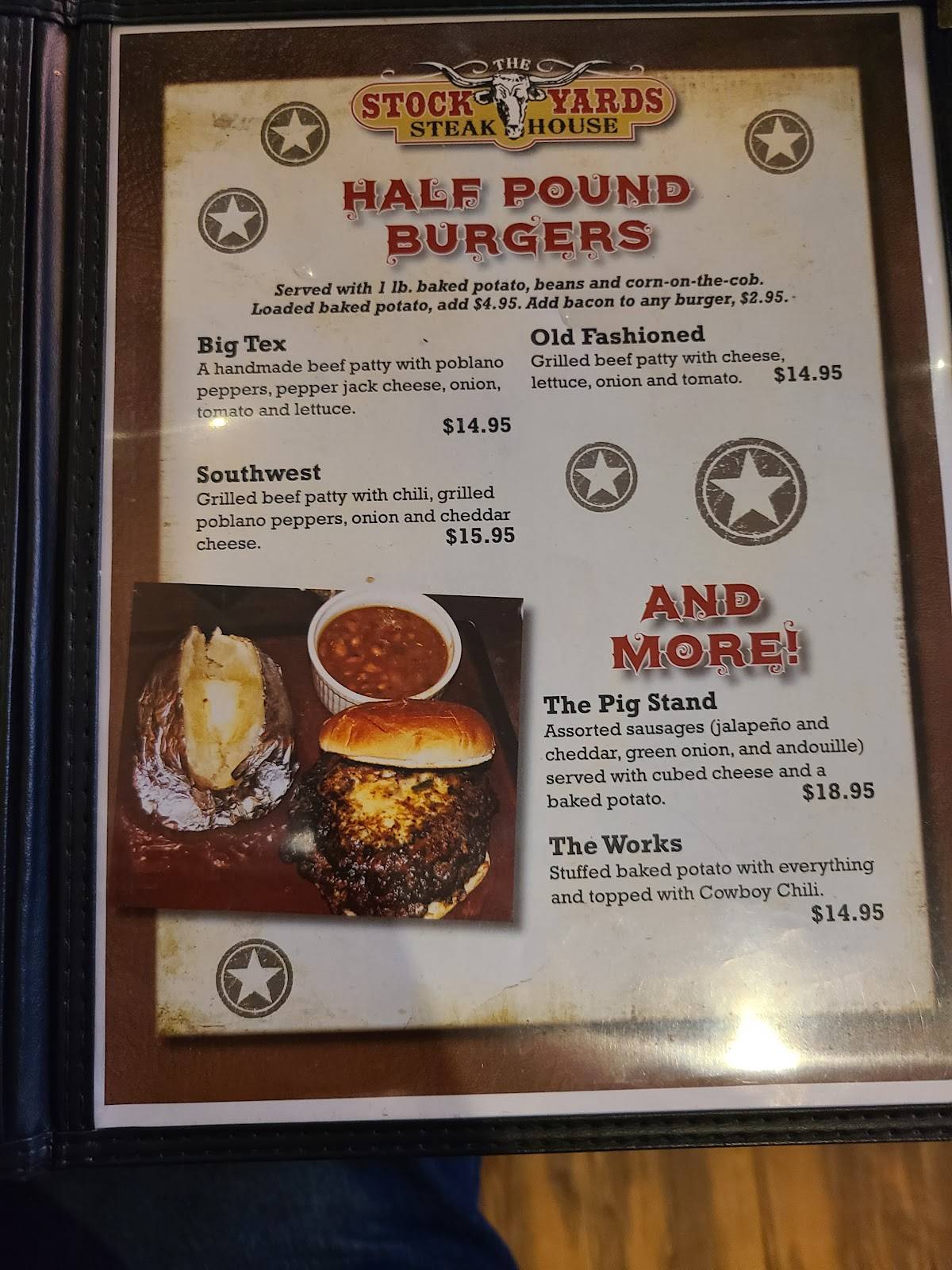 Menu at The Stockyards Steakhouse, Gladewater, W Upshur Ave