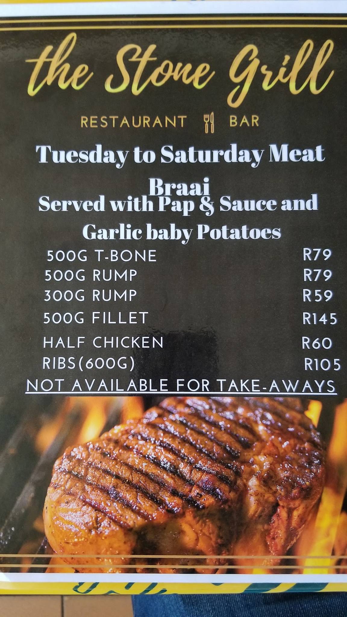 Menu at The Stone Grill Restaurant & Bar, Pretoria