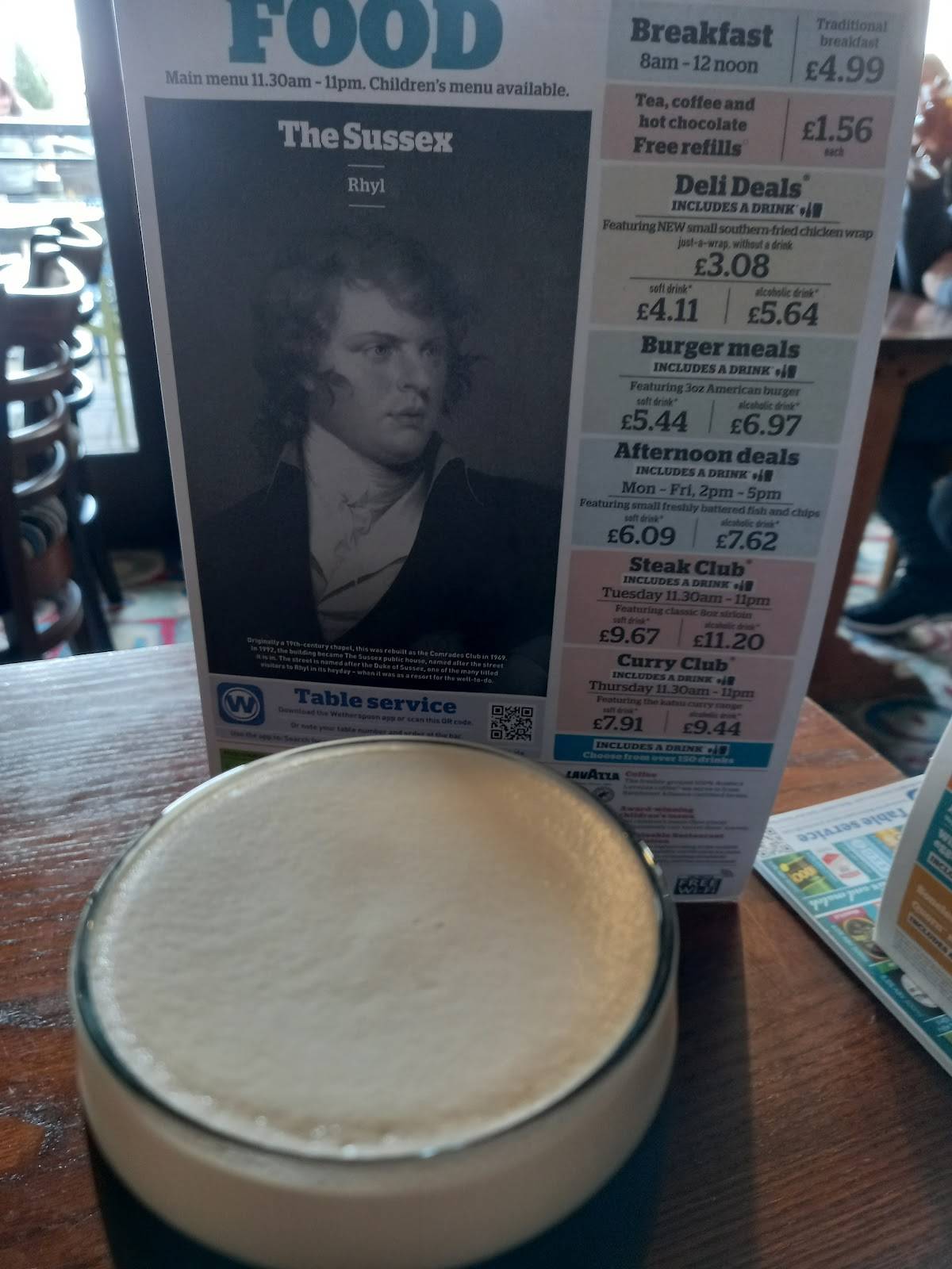 Menu at The Sussex - JD Wetherspoon pub & bar, Rhyl