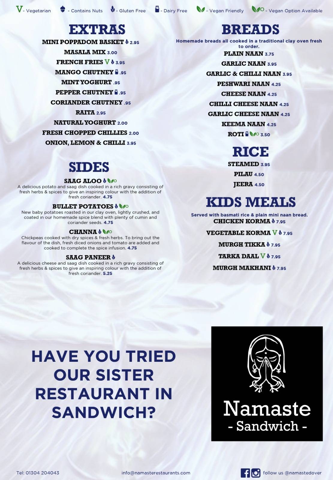Menu at The Swingate Inn restaurant, Dover