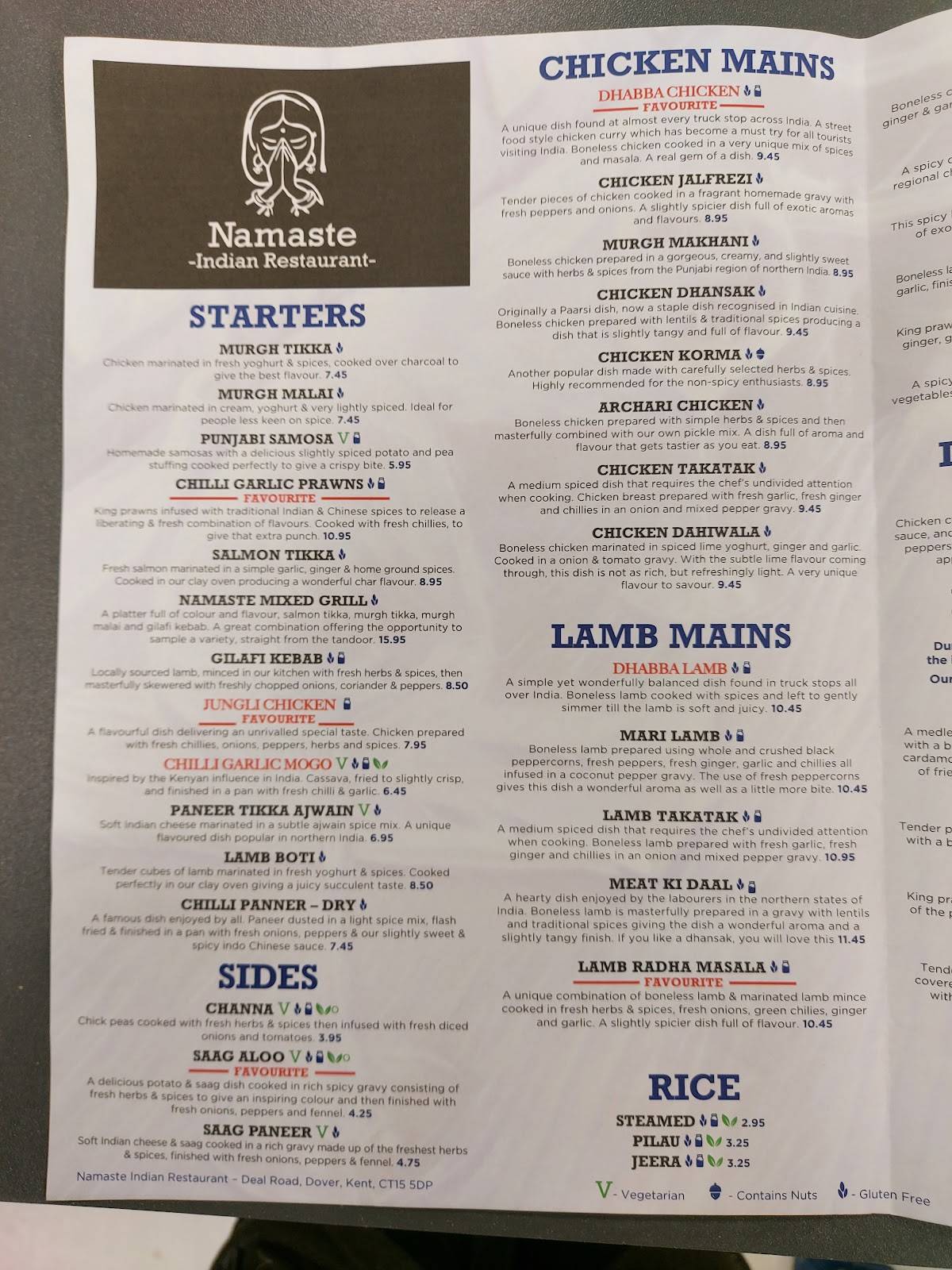 Menu at The Swingate Inn restaurant, Dover