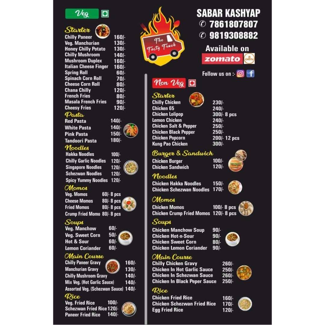 Menu at The Tasty Truck, Karnal