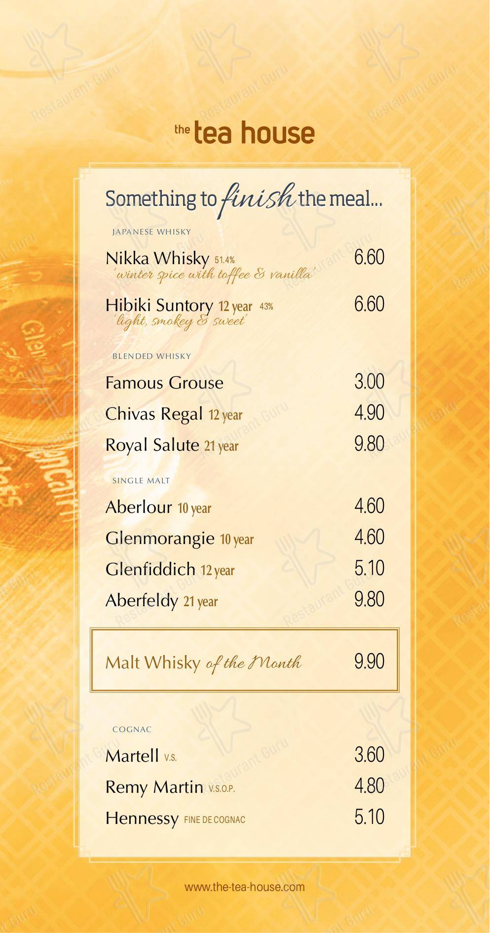 Menu at The Tea House restaurant, Larbert
