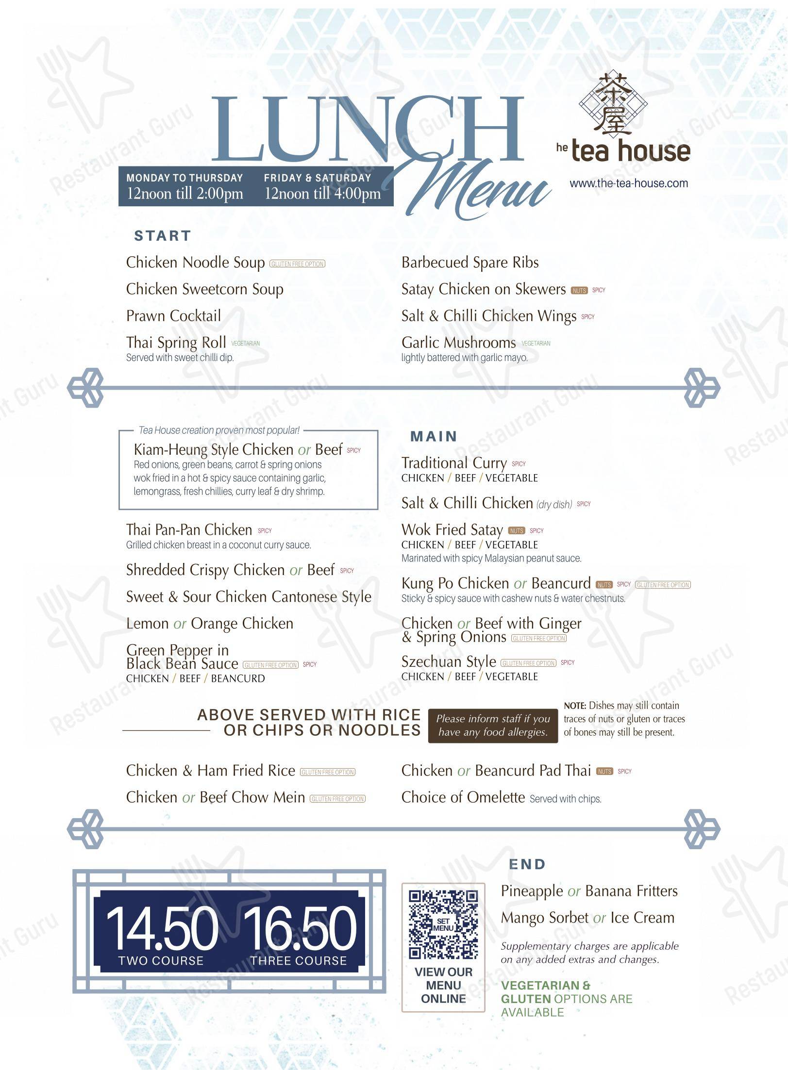 Menu at The Tea House restaurant, Larbert
