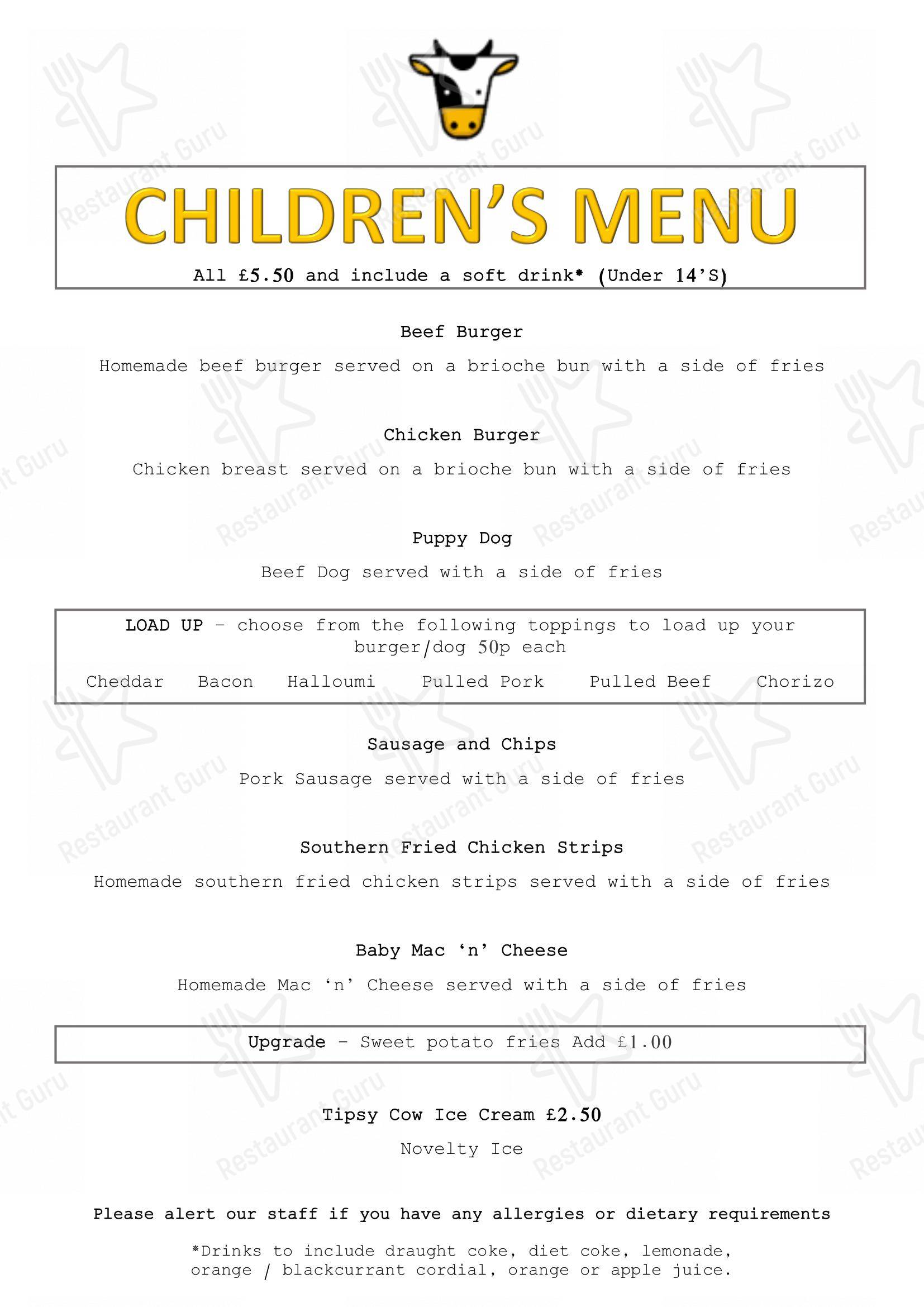 Menu at The Tipsy Cow pub & bar, Poulton-le-Fylde