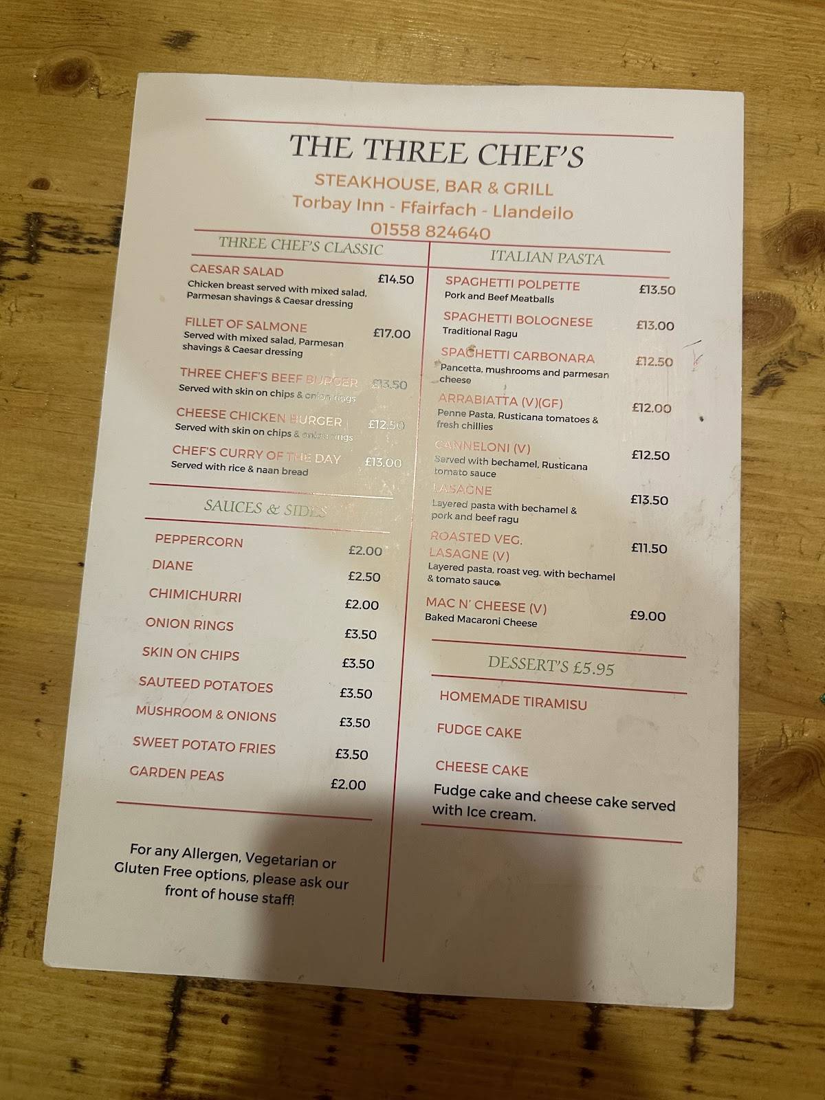 Menu at The Torbay Inn pub & bar, Llandeilo