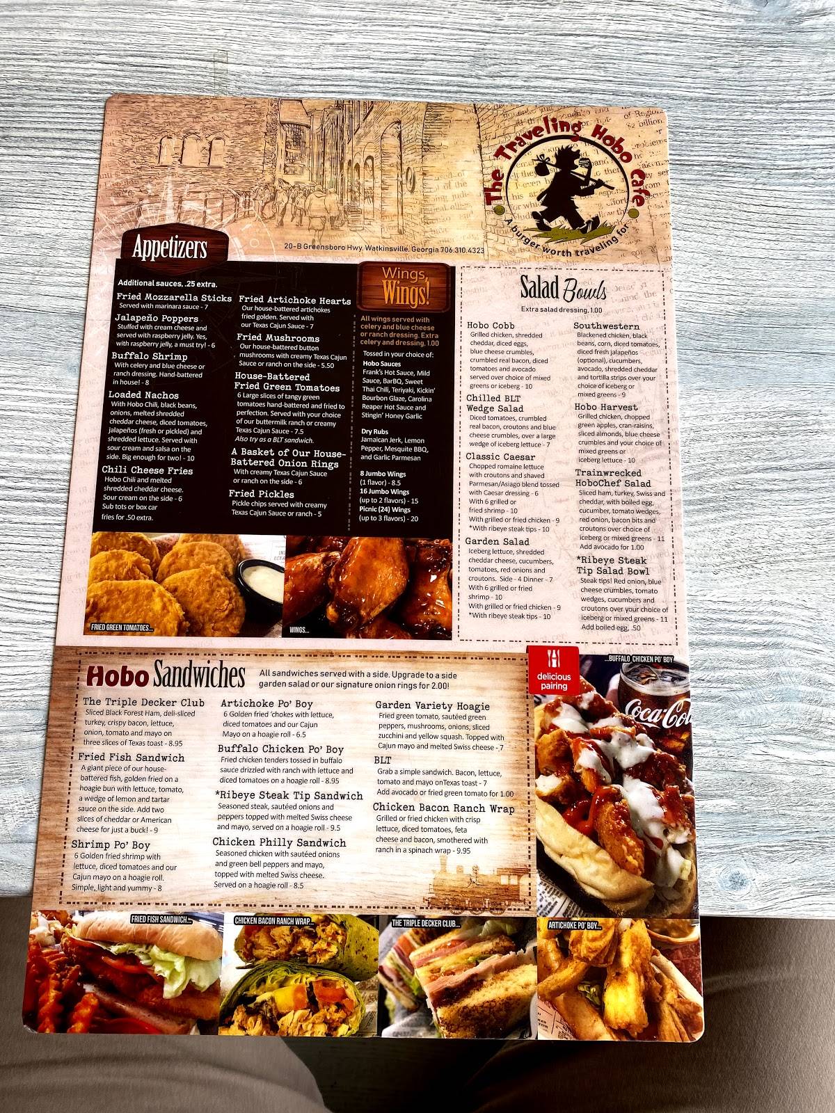 Menu at The Traveling Hobo Cafe, Watkinsville