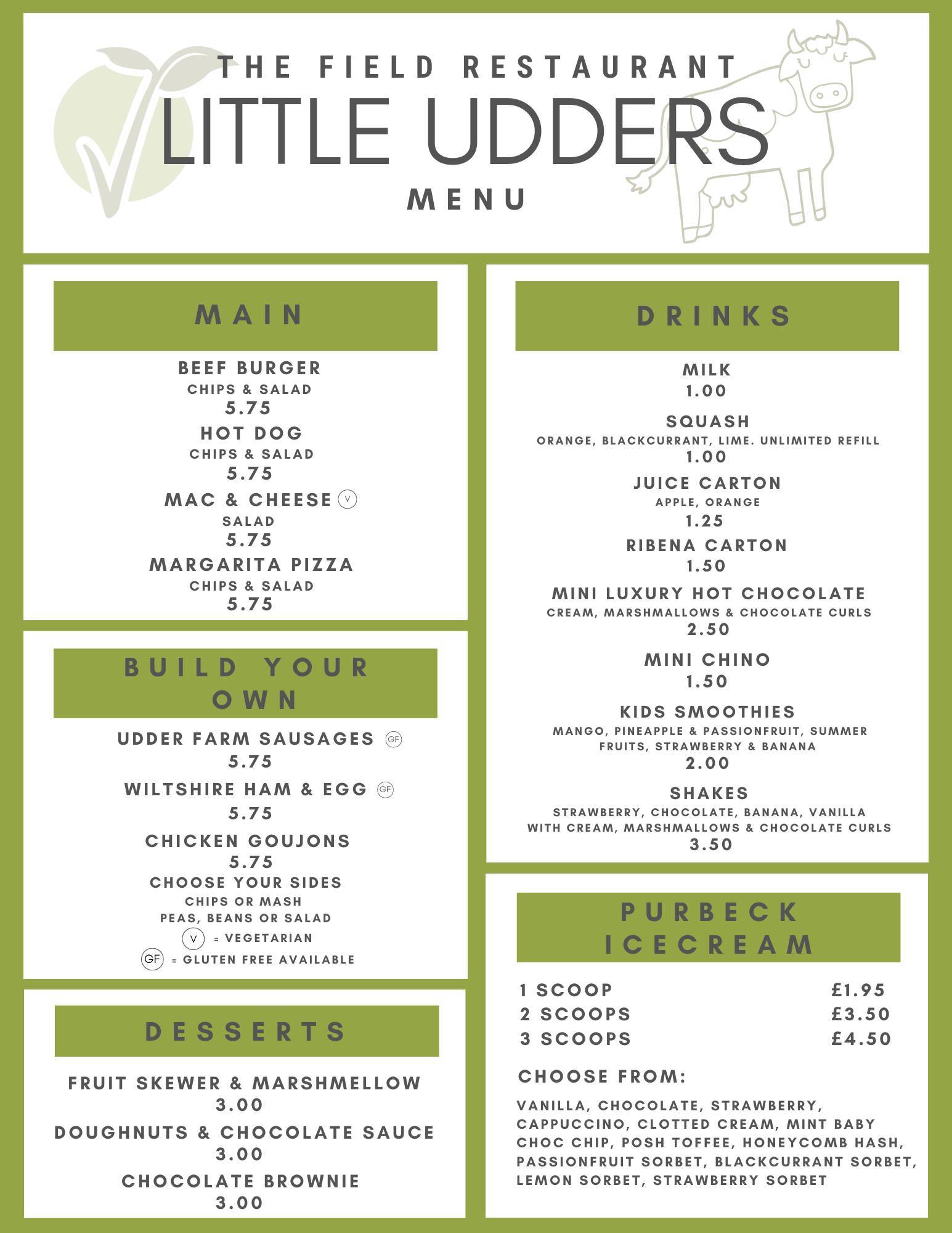 Menu at The Udder Farm Shop cafe, Gillingham