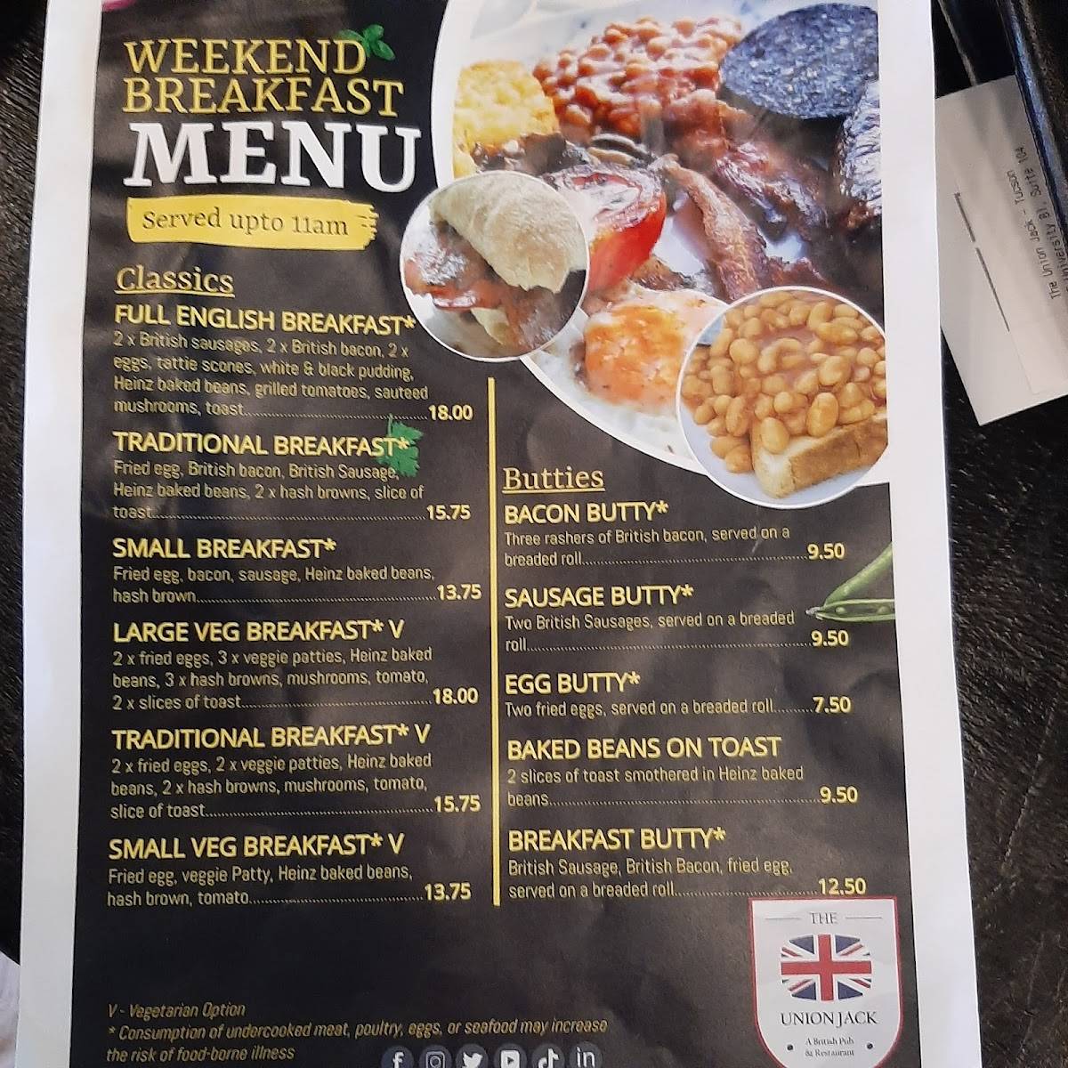 Menu at The Union Jack British Pub - Tucson, Tucson