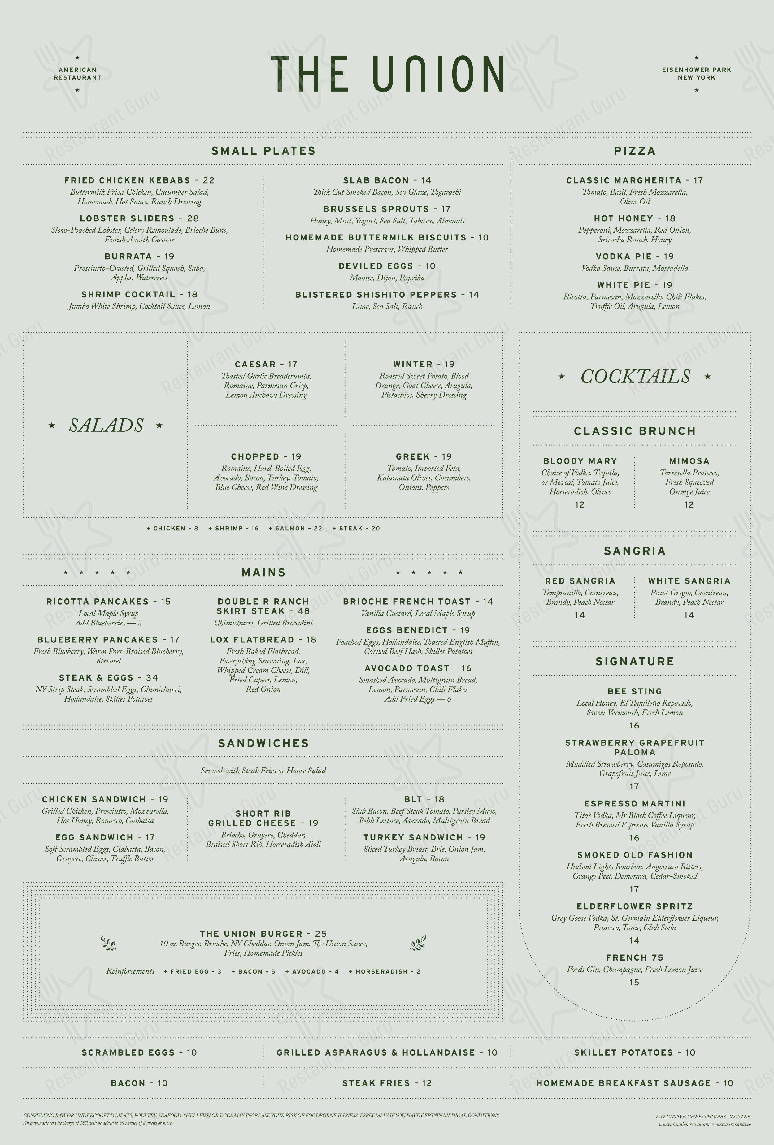 Menu at The Union restaurant, East Meadow