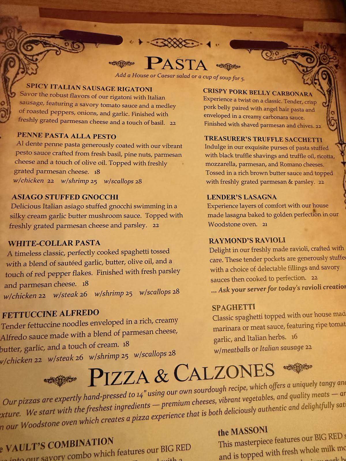 Menu at The Vault pub & bar, Bakersfield