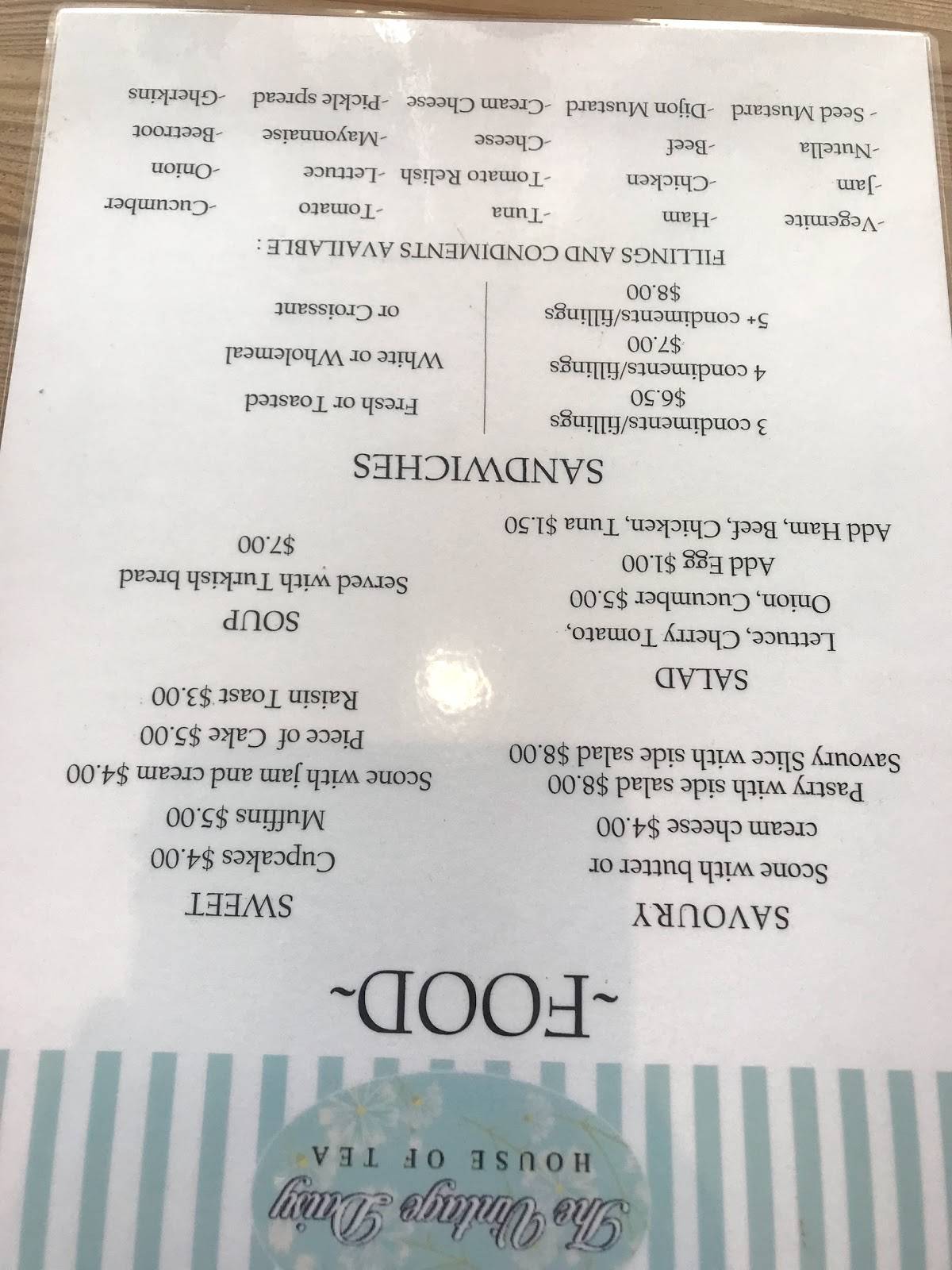Menu at The Vintage Daisy - House of Tea cafe, Mount Gambier