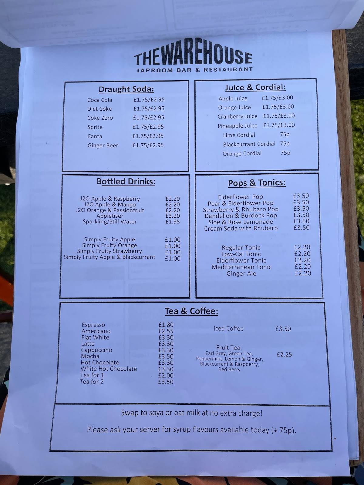 Menu at The Warehouse Taproom, Bar & Restaurant, West Winch