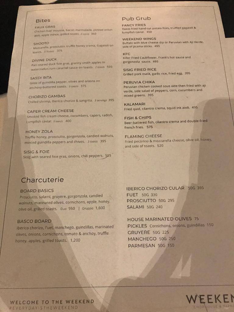 Menu at The Weekend pub & bar, Cebu City, 88th Ave