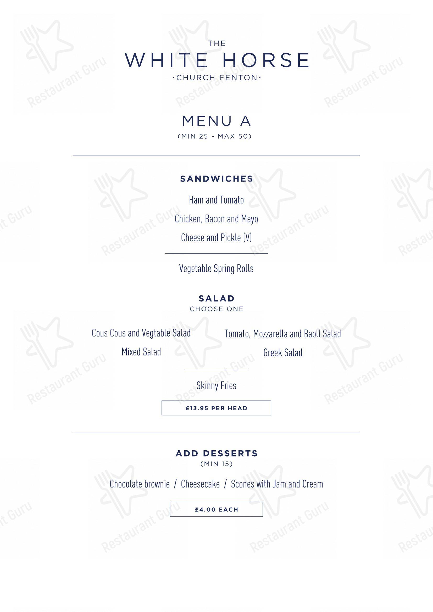 Menu at The White Horse pub & bar, Church Fenton