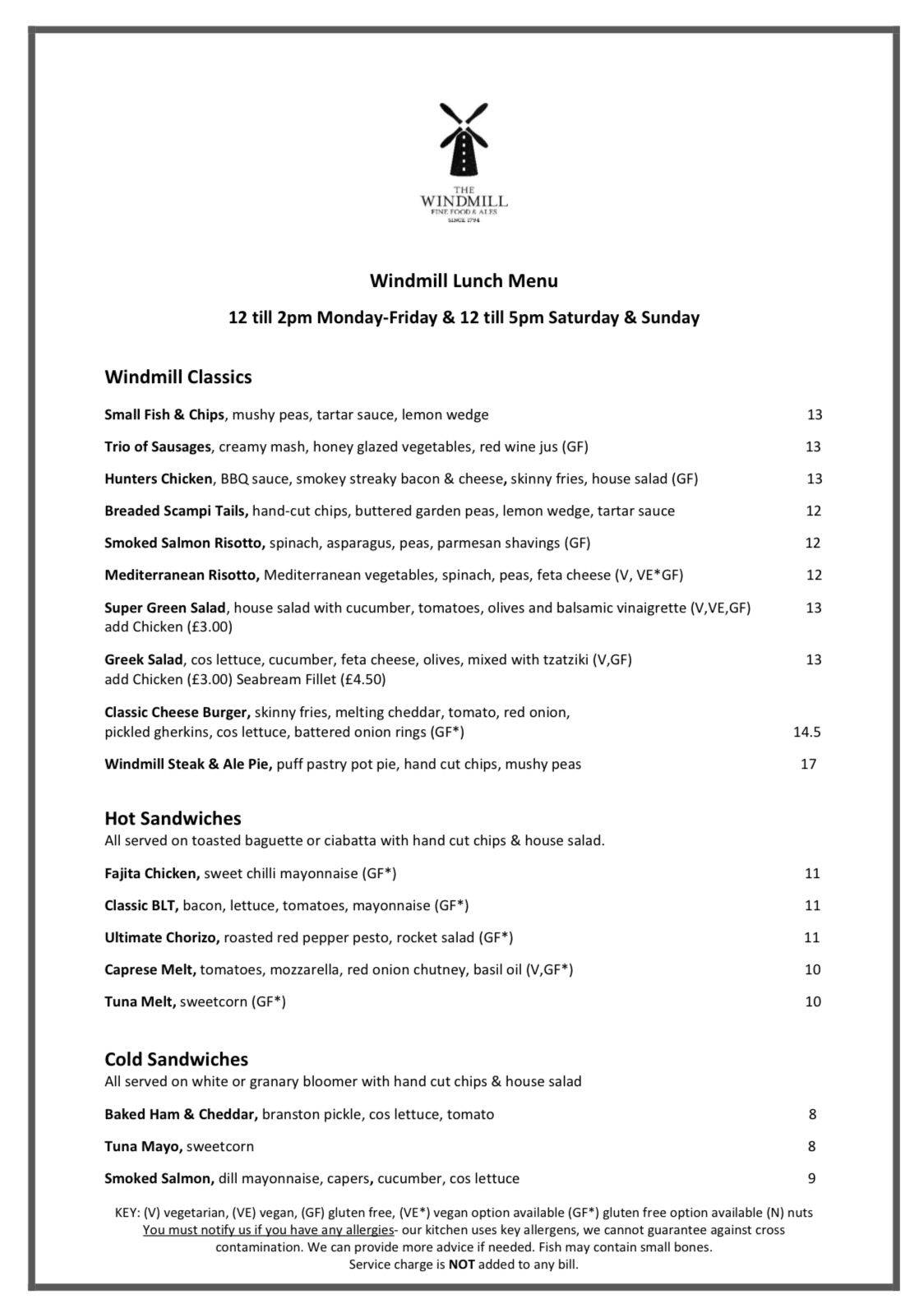 Menu at The Windmill Hotel - Public House & Restaurant, Parbold