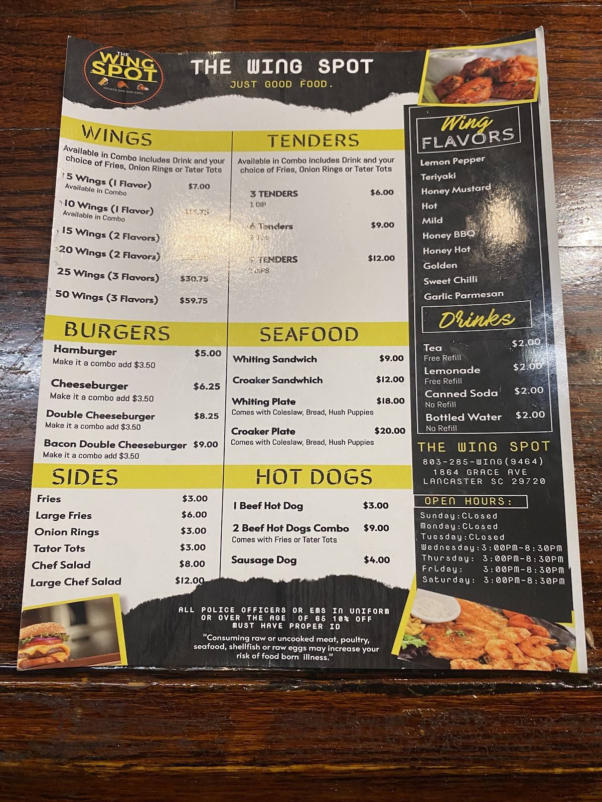 Menu at The Wing Spot restaurant, Lancaster