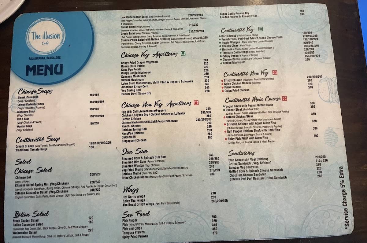 Menu at The illusion Cafe, Bengaluru