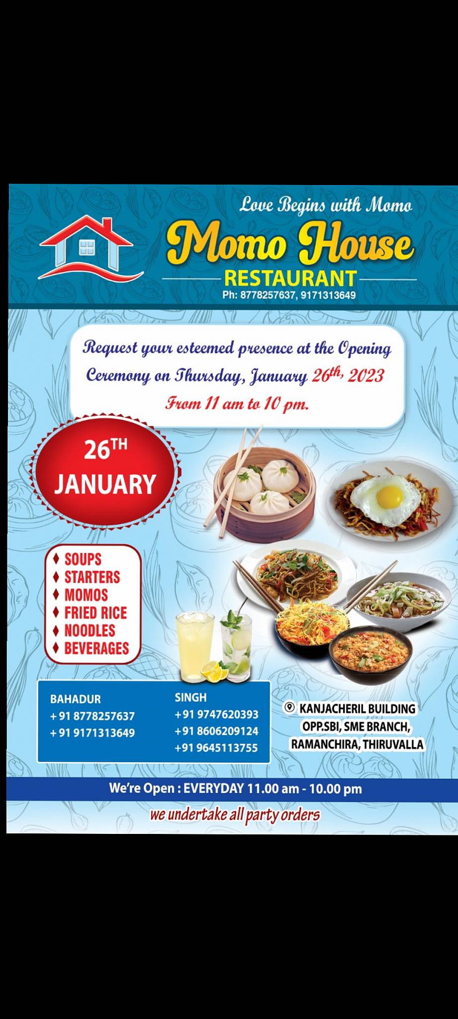 Menu at Momo House, Thiruvalla