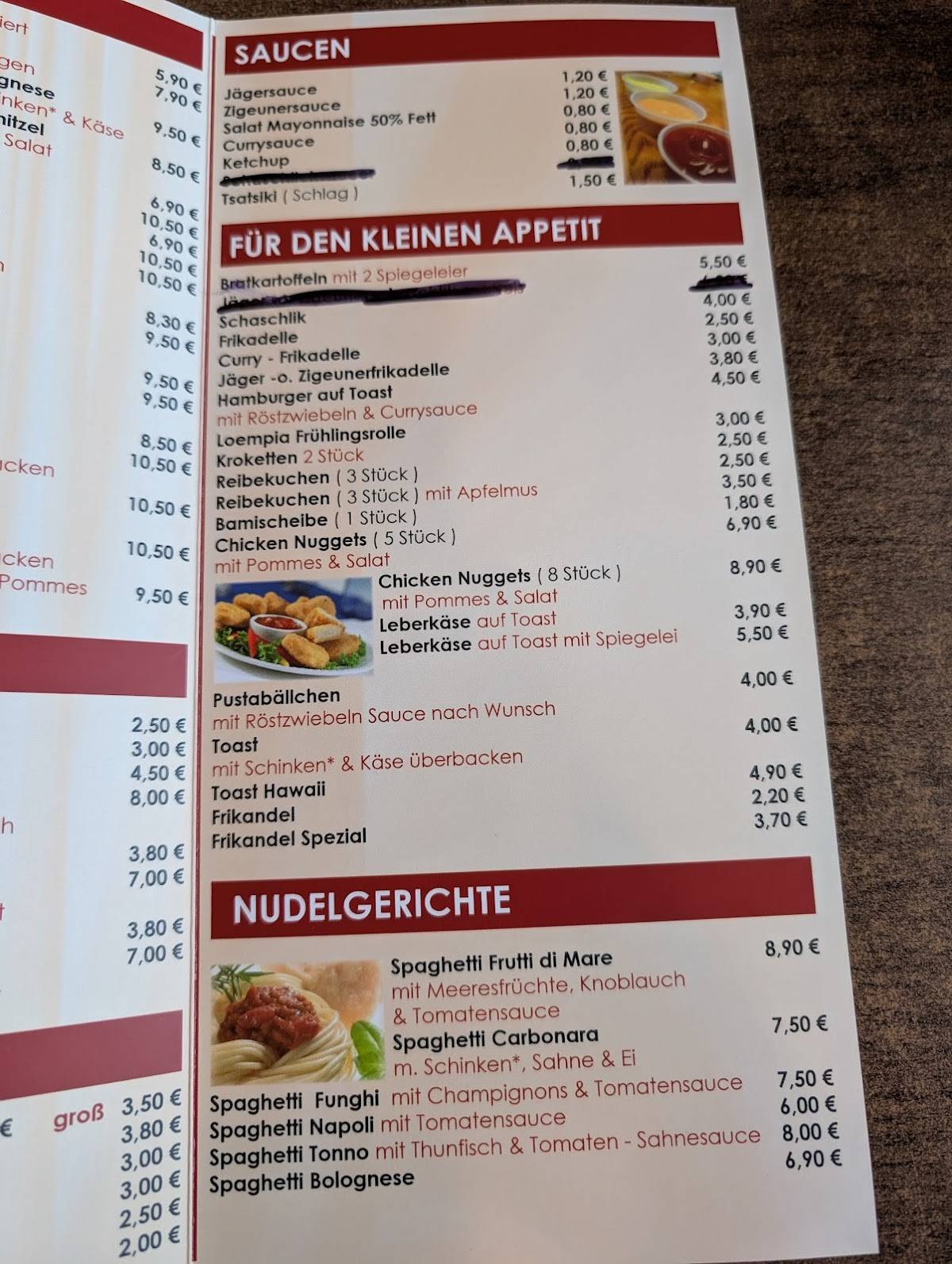 Speisekarte von Thomas Grill pizza, Duisburg