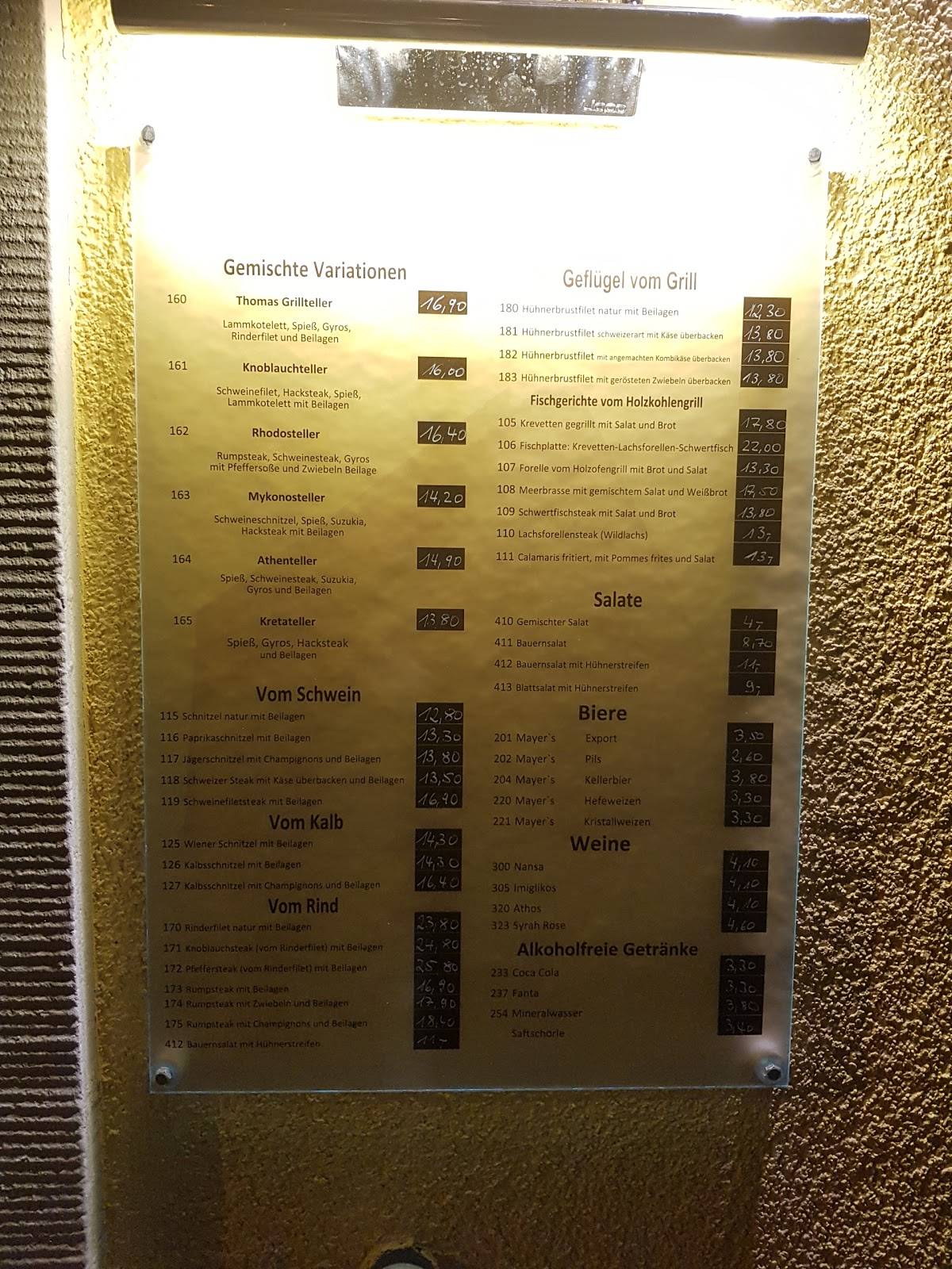 Speisekarte von Thomas-Grill Gaststätte im Schelmenherschel restaurant ...