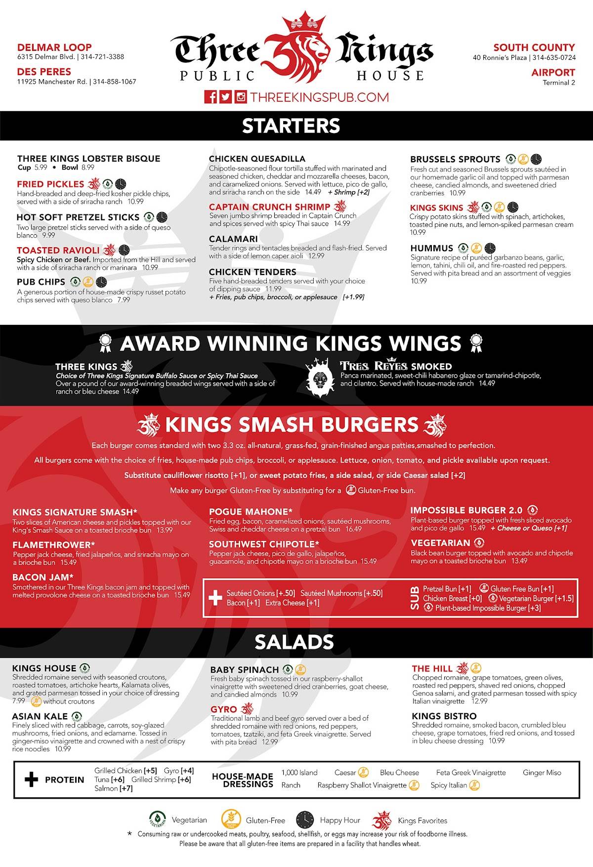 Menu at Three Kings Public House, St. Louis, 40 Ronnie's Plaza