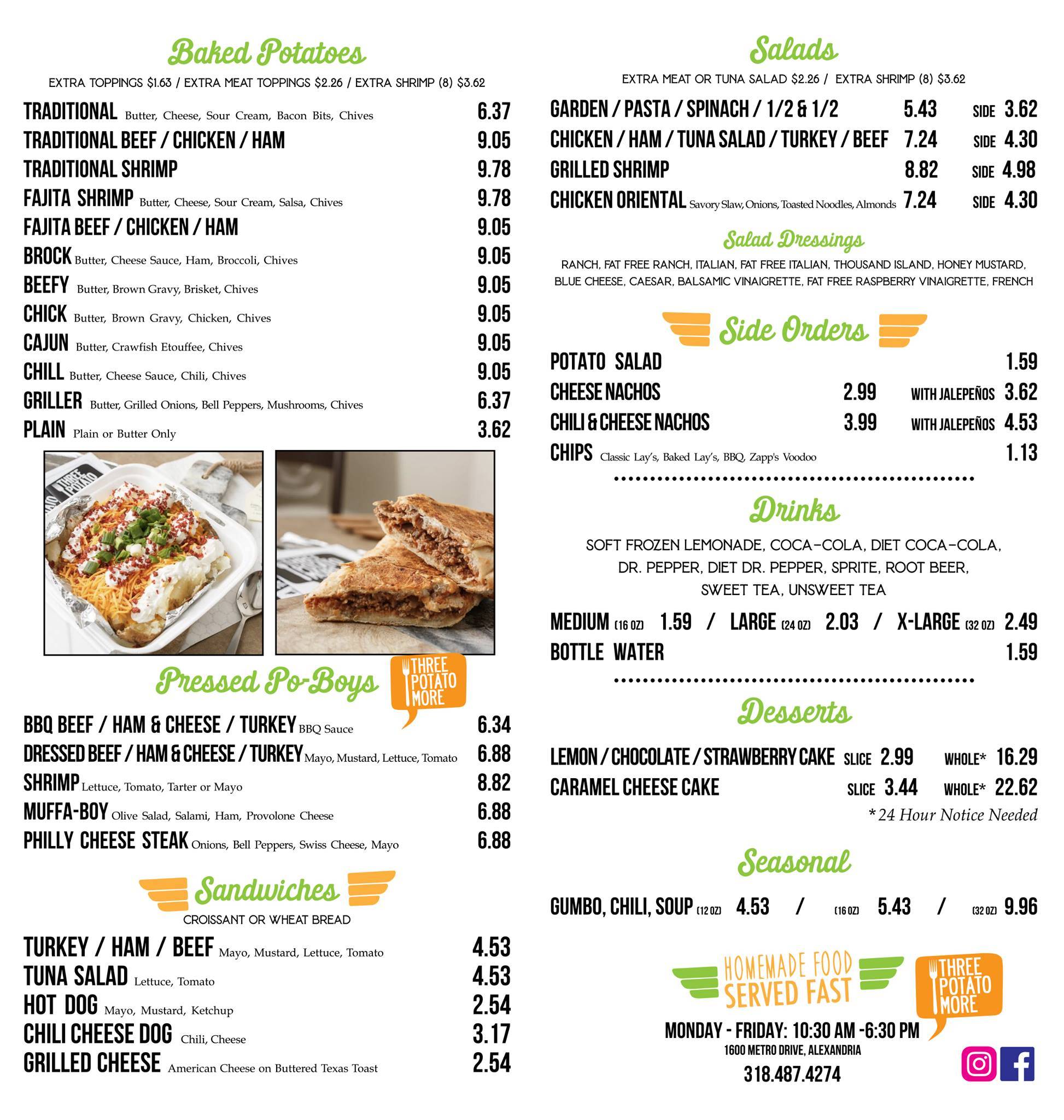 Menu at Three Potato More restaurant, Alexandria