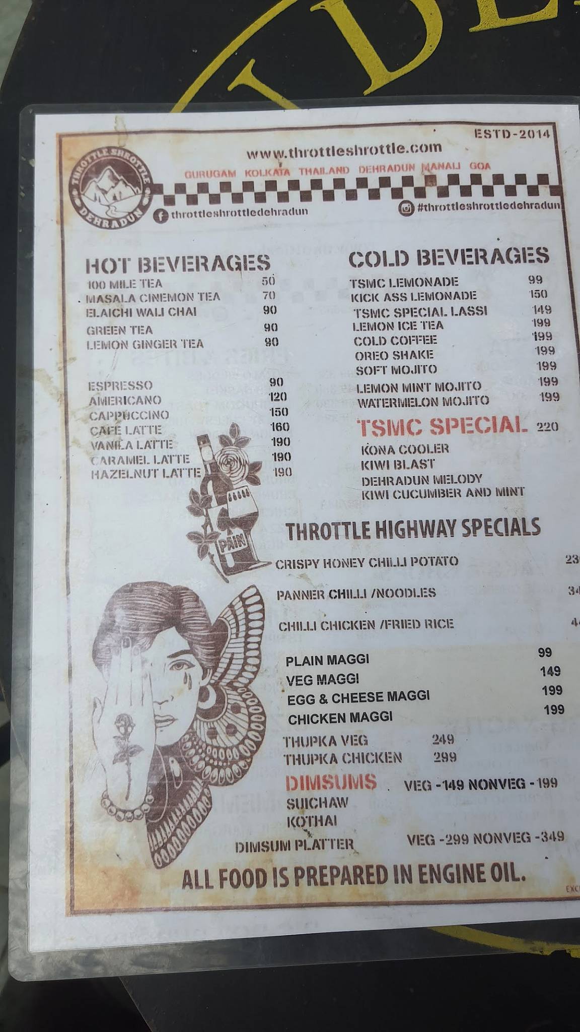Menu at Throttle Shrottle Dehradun, Dehradun