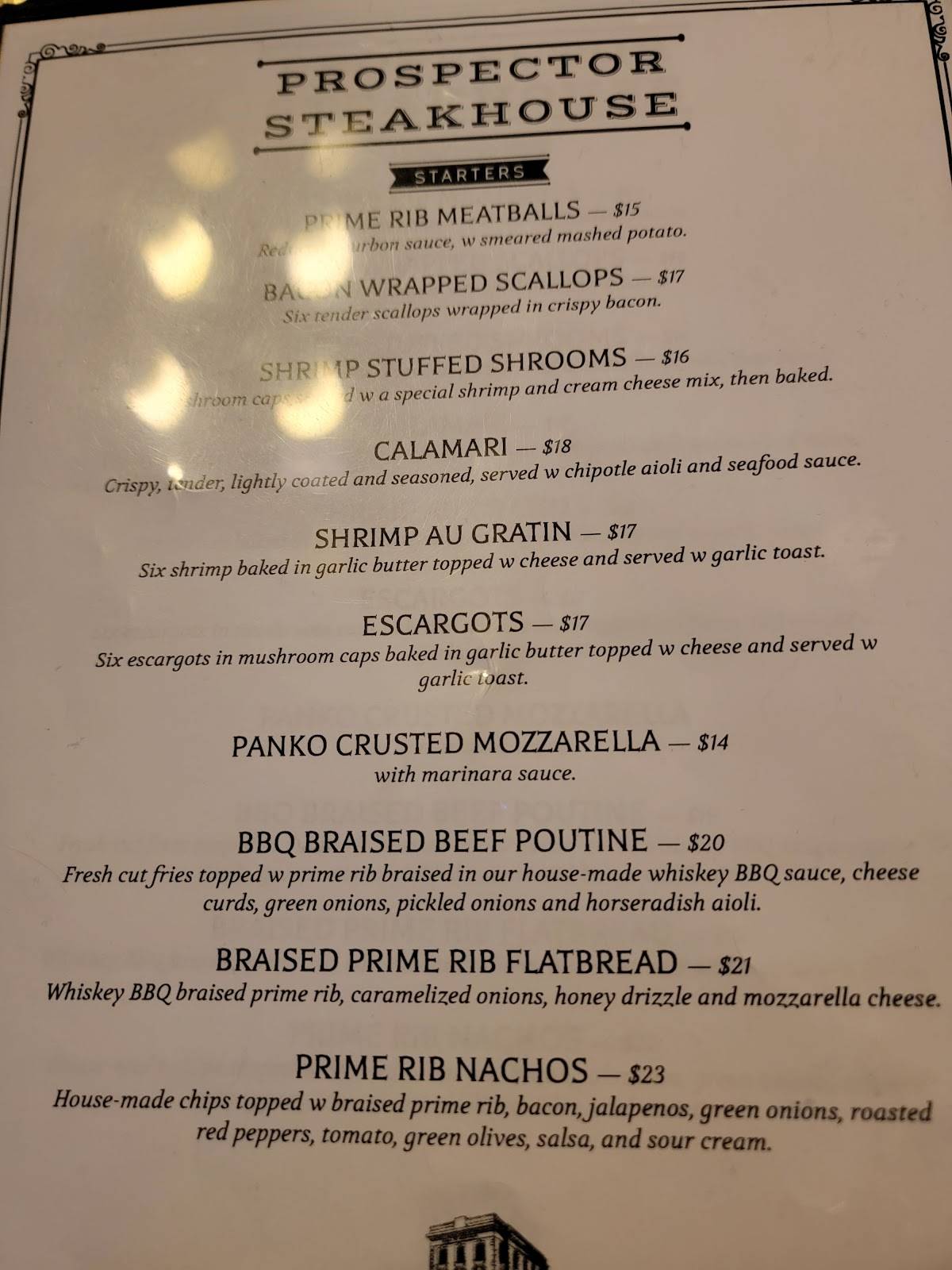 Menu at Prospector Steak House steakhouse, Thunder Bay