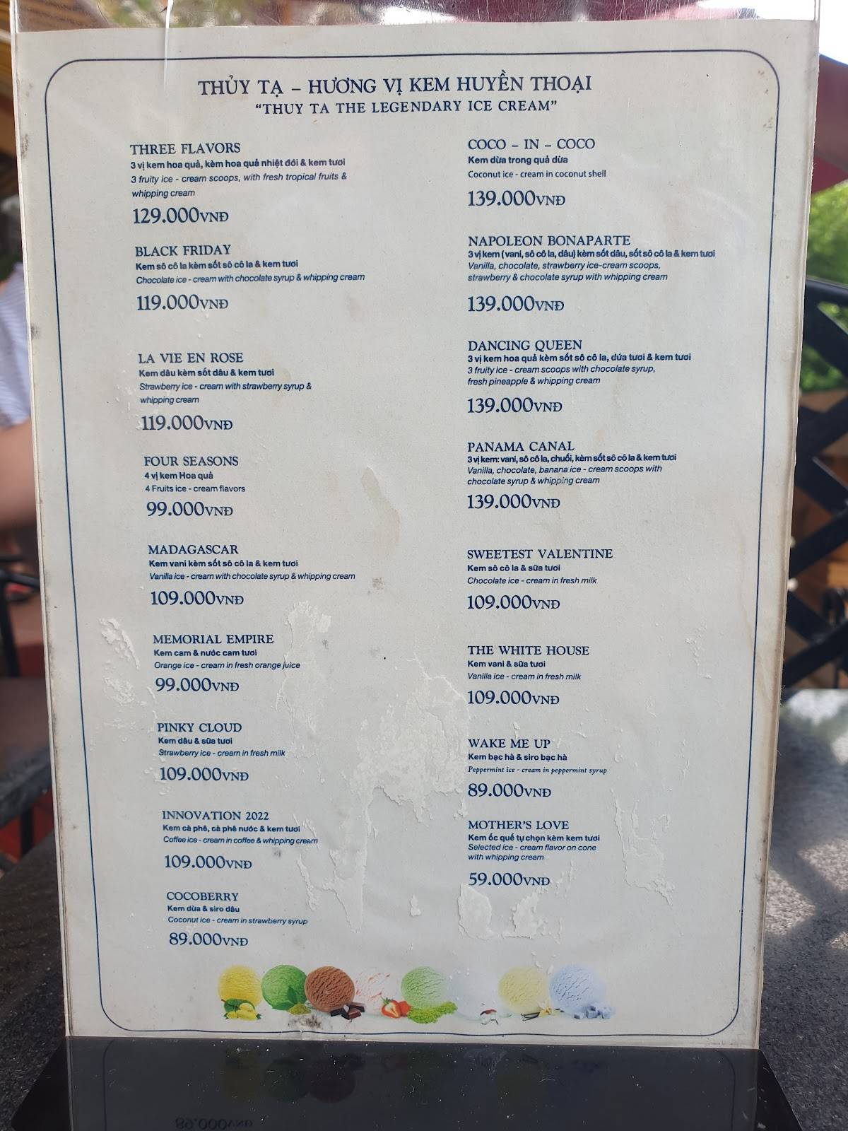 Carta del restaurante Thuy Ta Legend, Hanoi