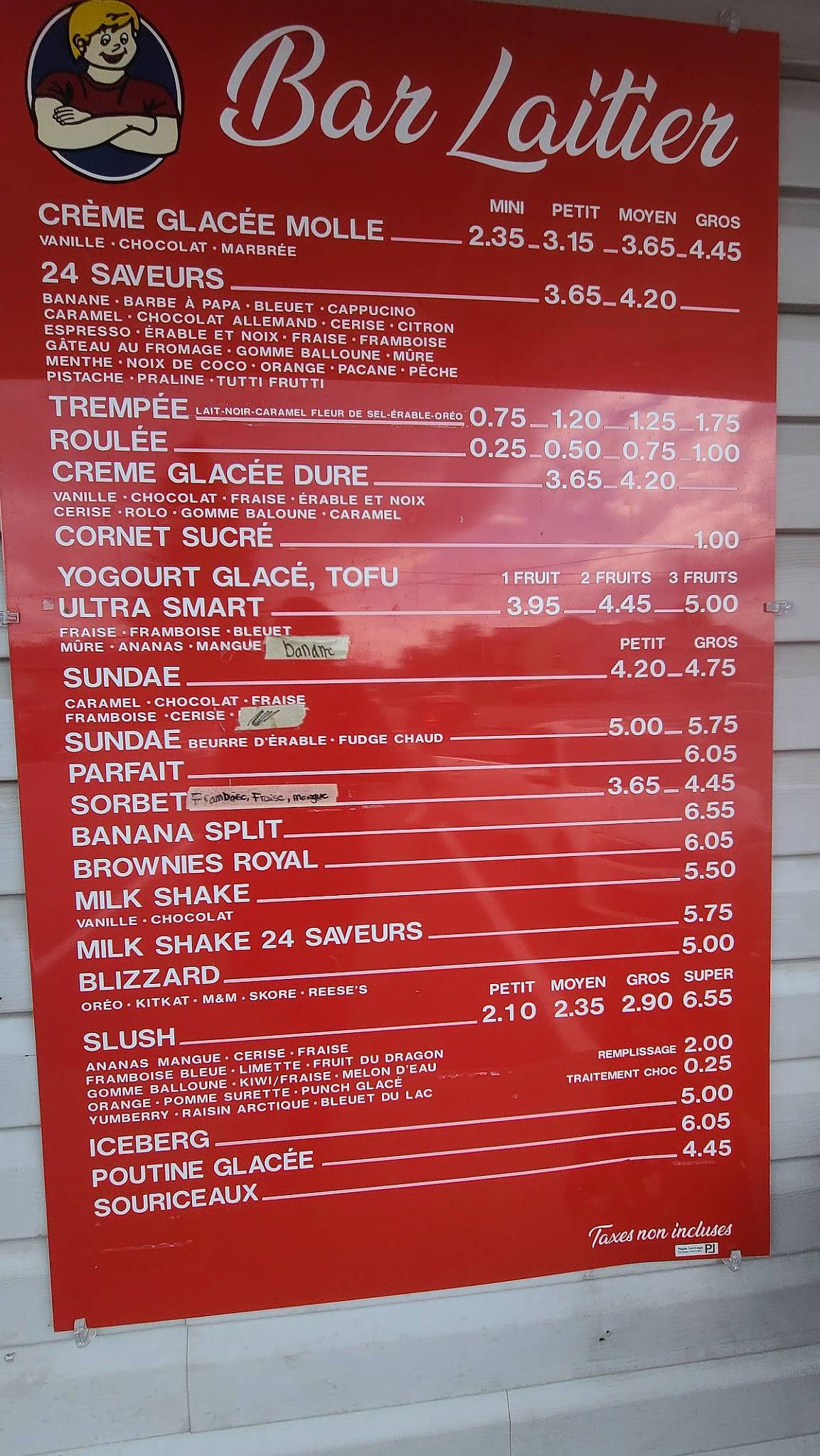 Menu au Ti-Oui Snack Bar, Saint-Raymond