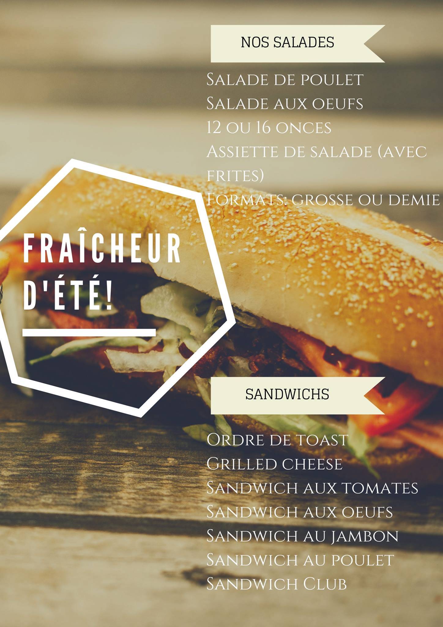 Menu au Ti-Oui Snack Bar, Saint-Raymond