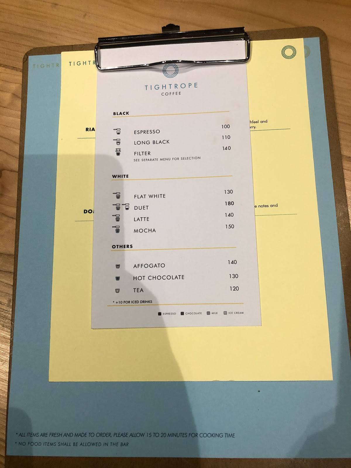 Menu at Tightrope Coffee cafe, Cebu City, M. L. Quezon Avenue
