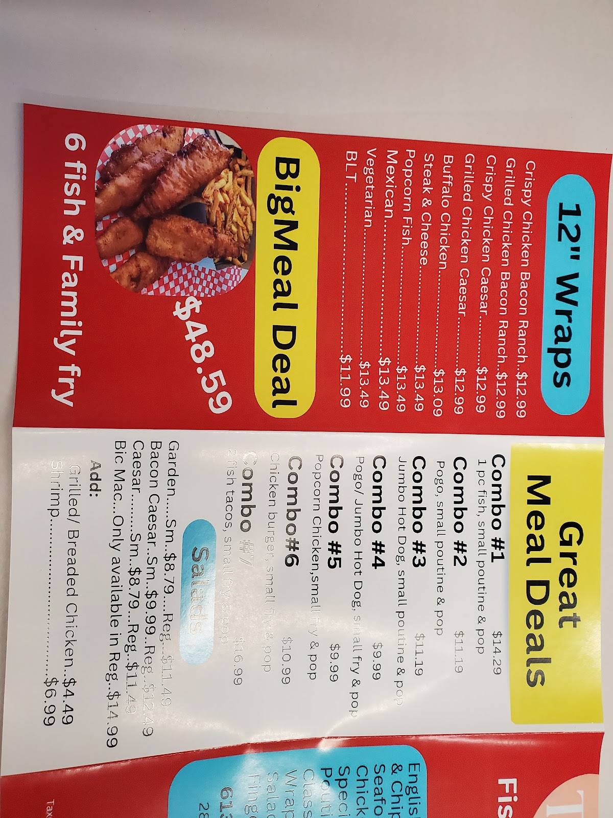 Menu at Tim's Fish & Chips and Poutine restaurant, Prescott