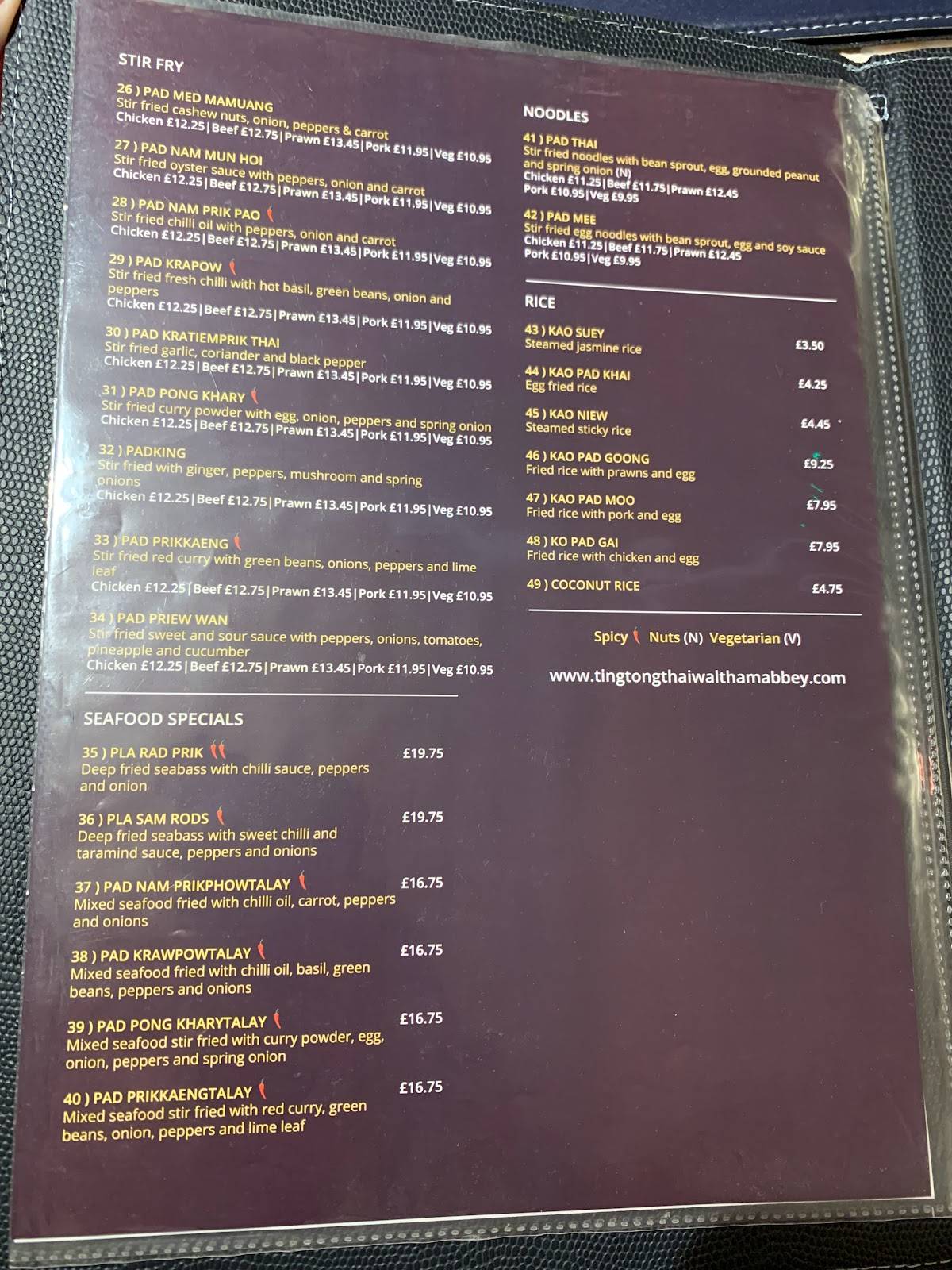 Menu at Ting Tong Thai Cafe, Waltham Abbey