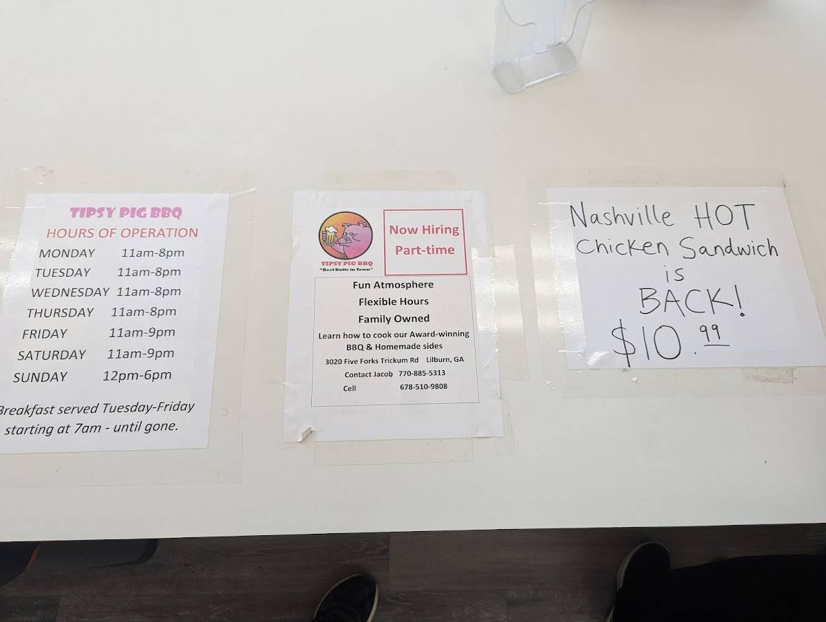 Menu at Tipsy Pig BBQ, Lawrenceville