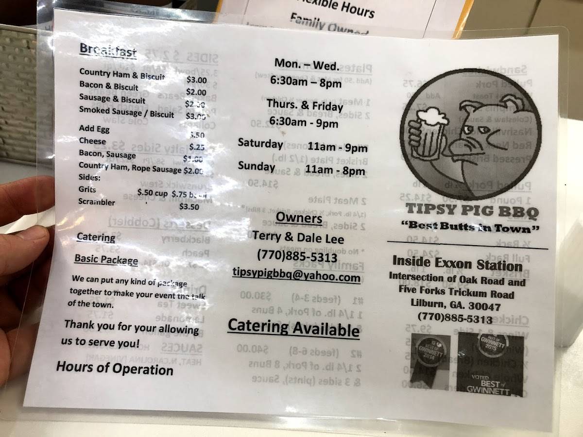Menu at Tipsy Pig BBQ, Lawrenceville