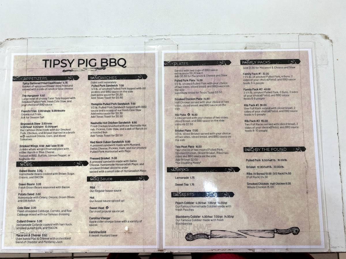 Menu at Tipsy Pig BBQ, Lawrenceville