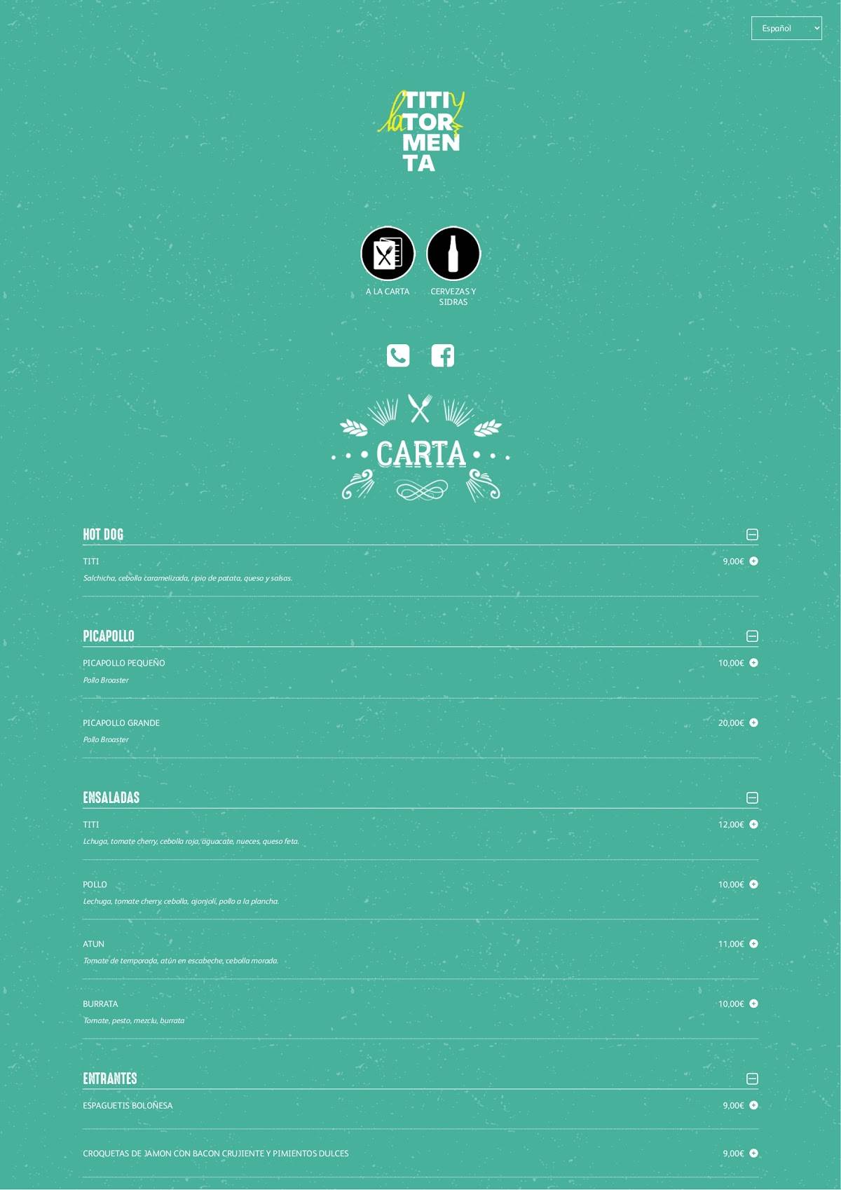 Carta de Restaurante/Bar, Galapagar