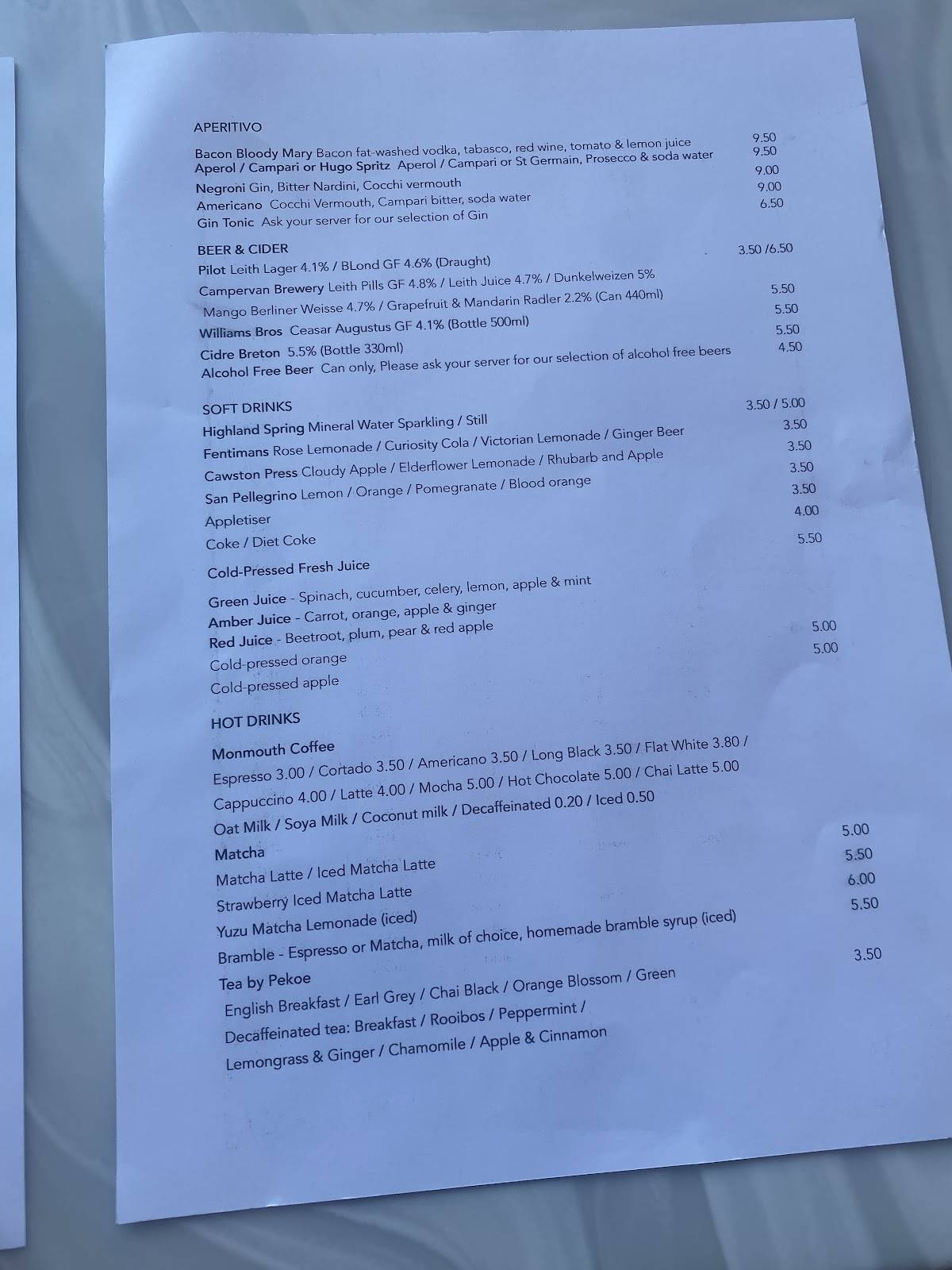 Menu at Toast pub & bar, Edinburgh, 65 Shore