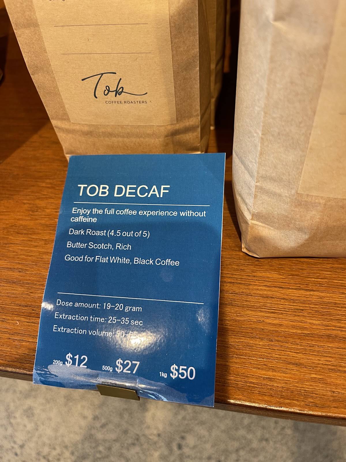 Menu at Tob Coffee cafe, Auckland, 8/56 Apollo Dr