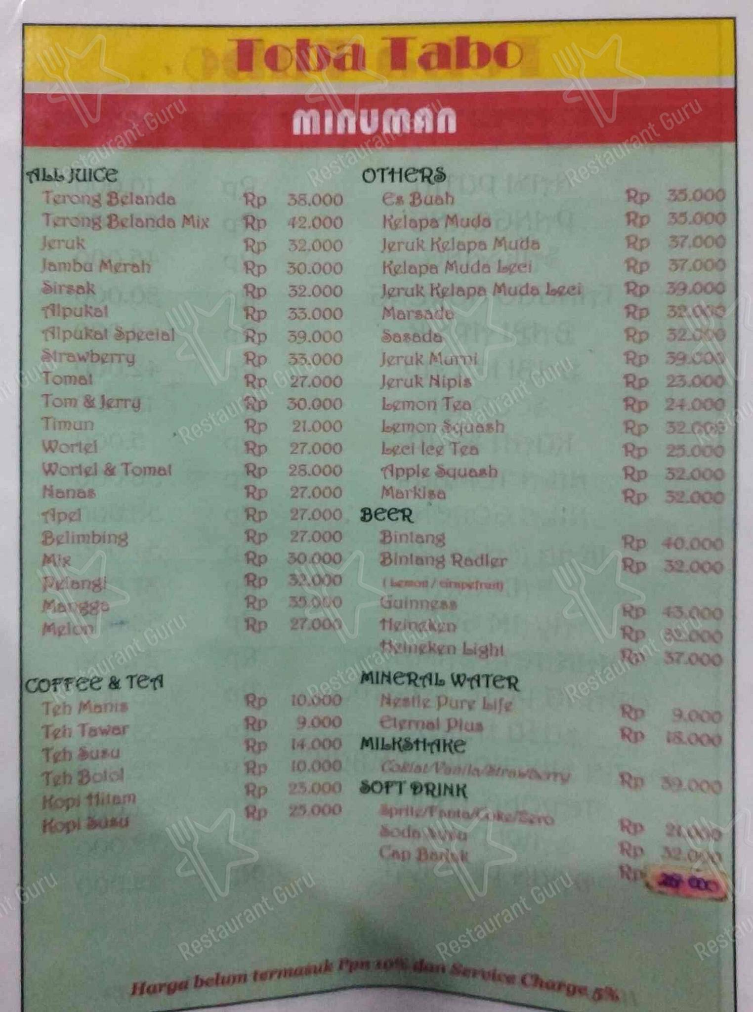 Menu at Toba Dream Jakarta cafe, South Jakarta, Jl. Dr. Saharjo No.90