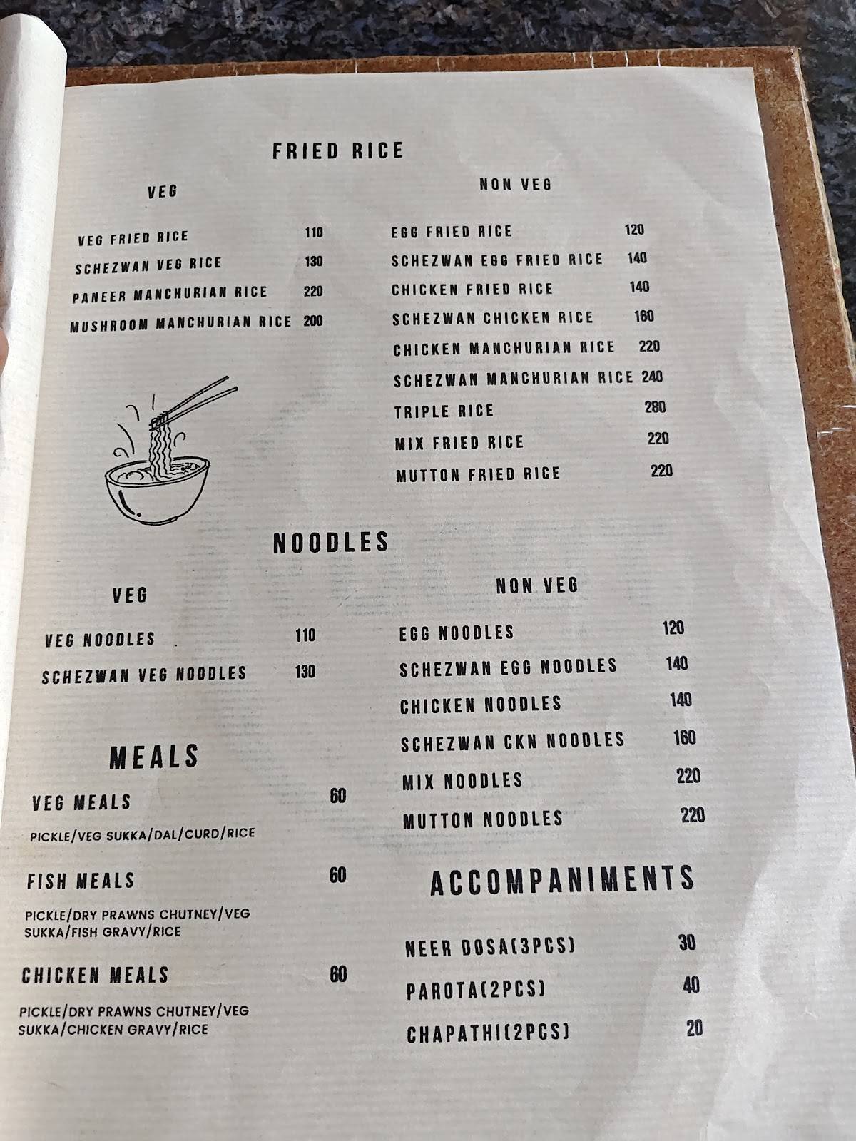 Menu at Toddy Village, Moodbidri